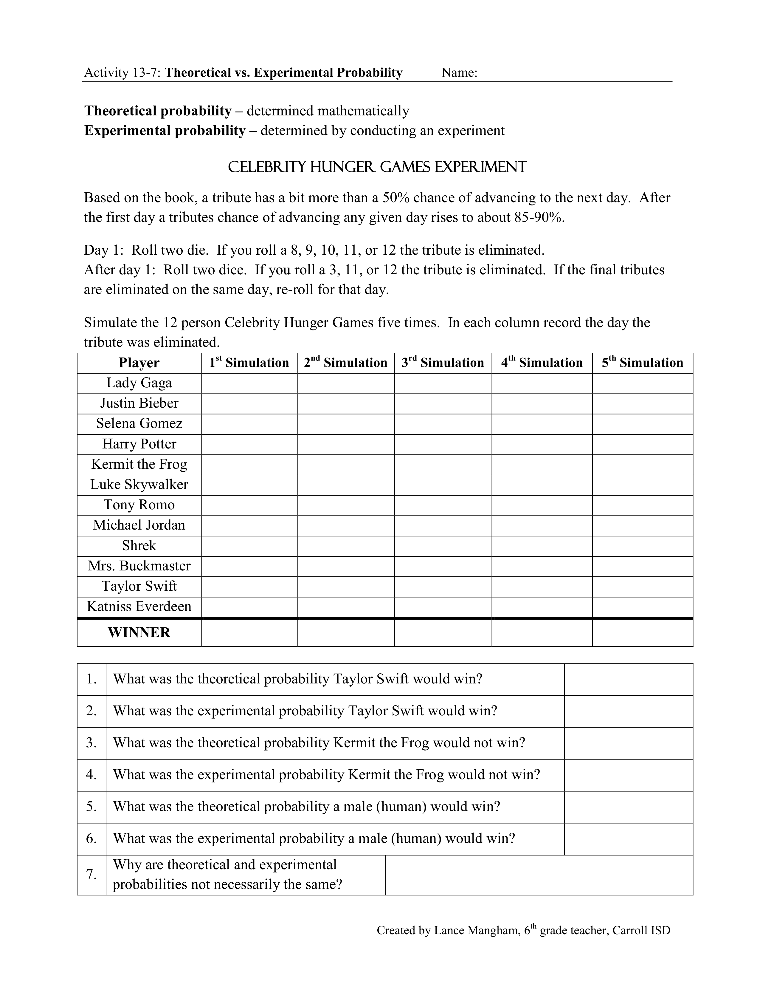 Hunger Games Probability - Krista Yarbro | Library | Formative