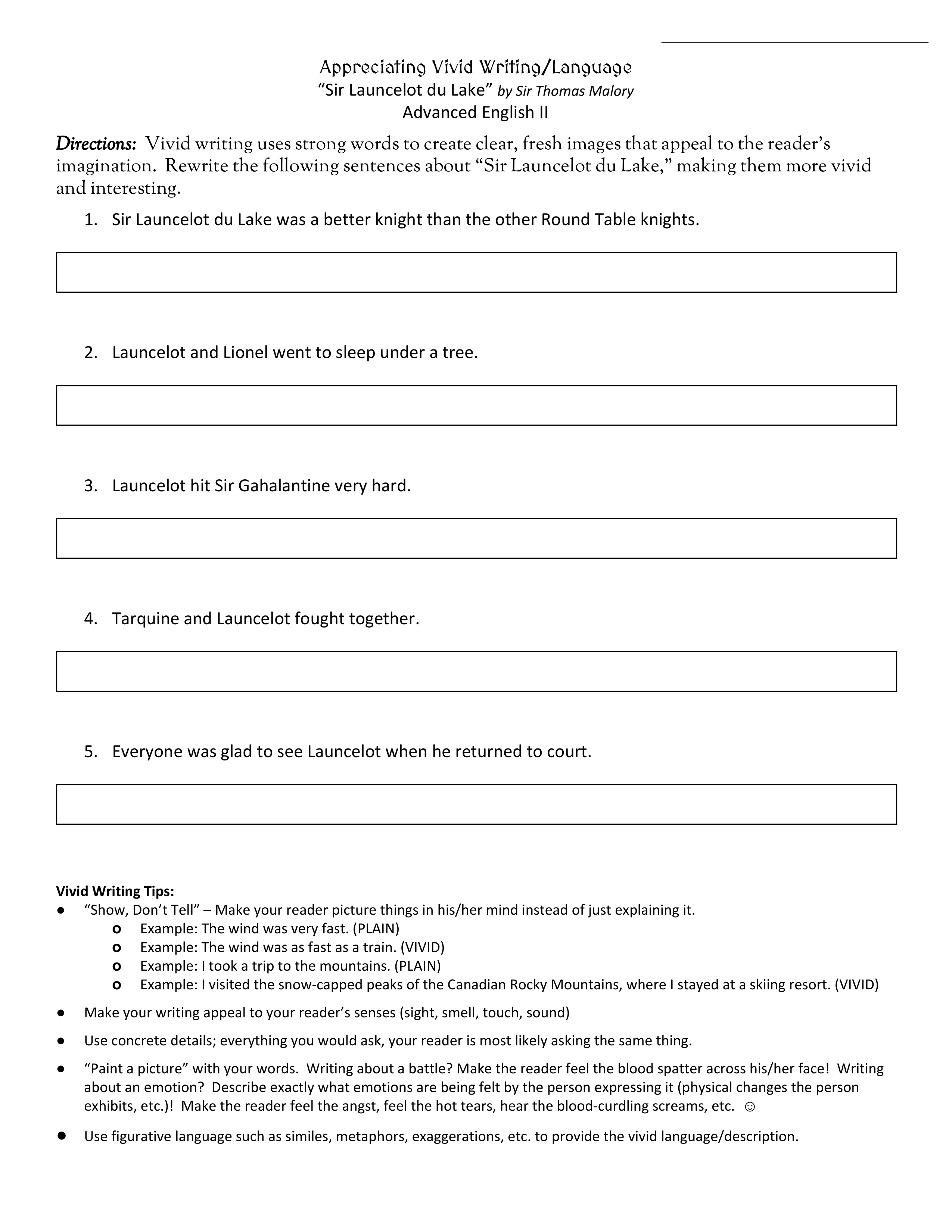 Appreciating Vivid Writing/Language (Sir Lancelot) - Eric Bryan ...