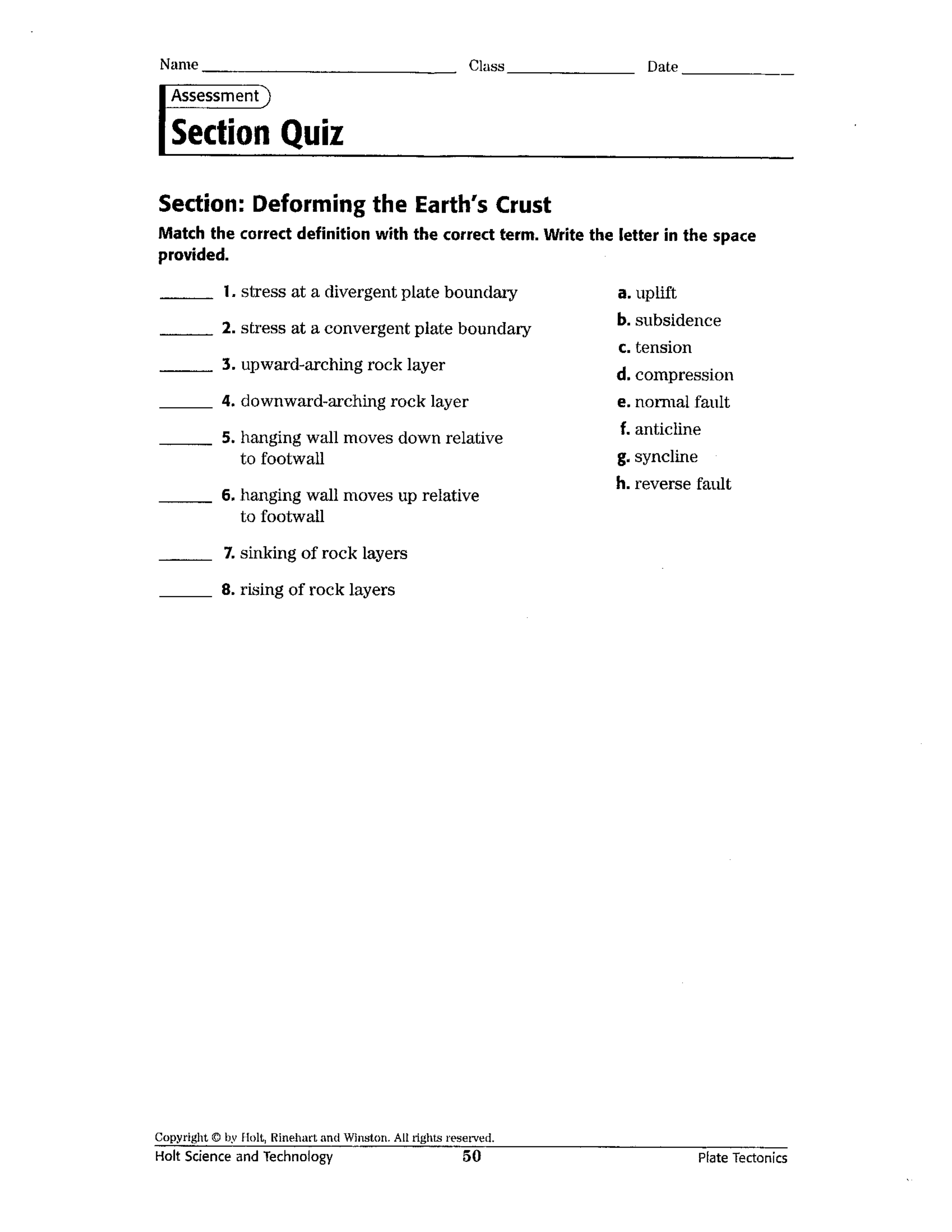 Deforming the Earth's Crust Quiz - Craig Fisher | Library | Formative
