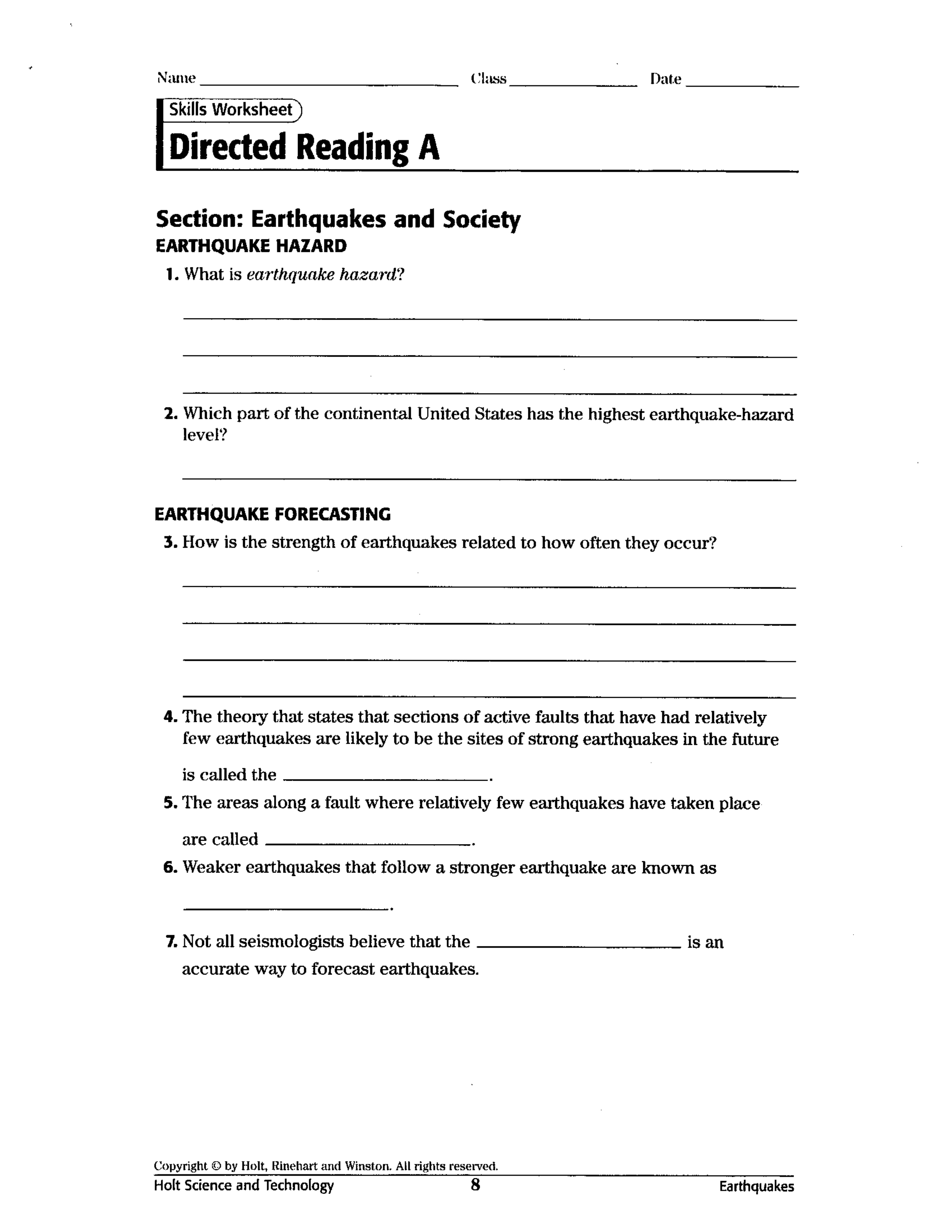 Earthquakes & Society Worksheet - Craig Fisher | Library | Formative