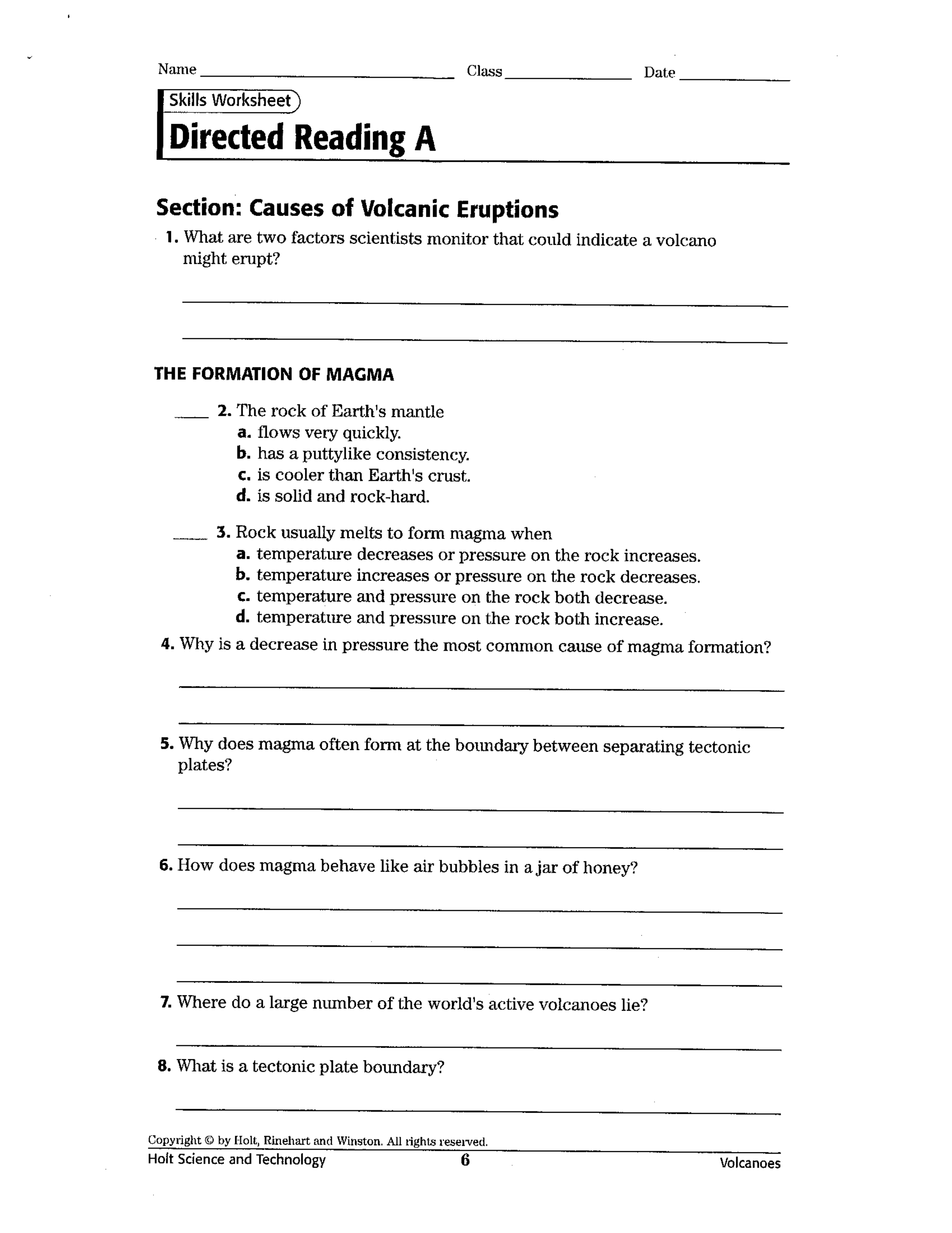 Causes of Volcanic Eruptions Worksheet - Craig Fisher | Library | Formative