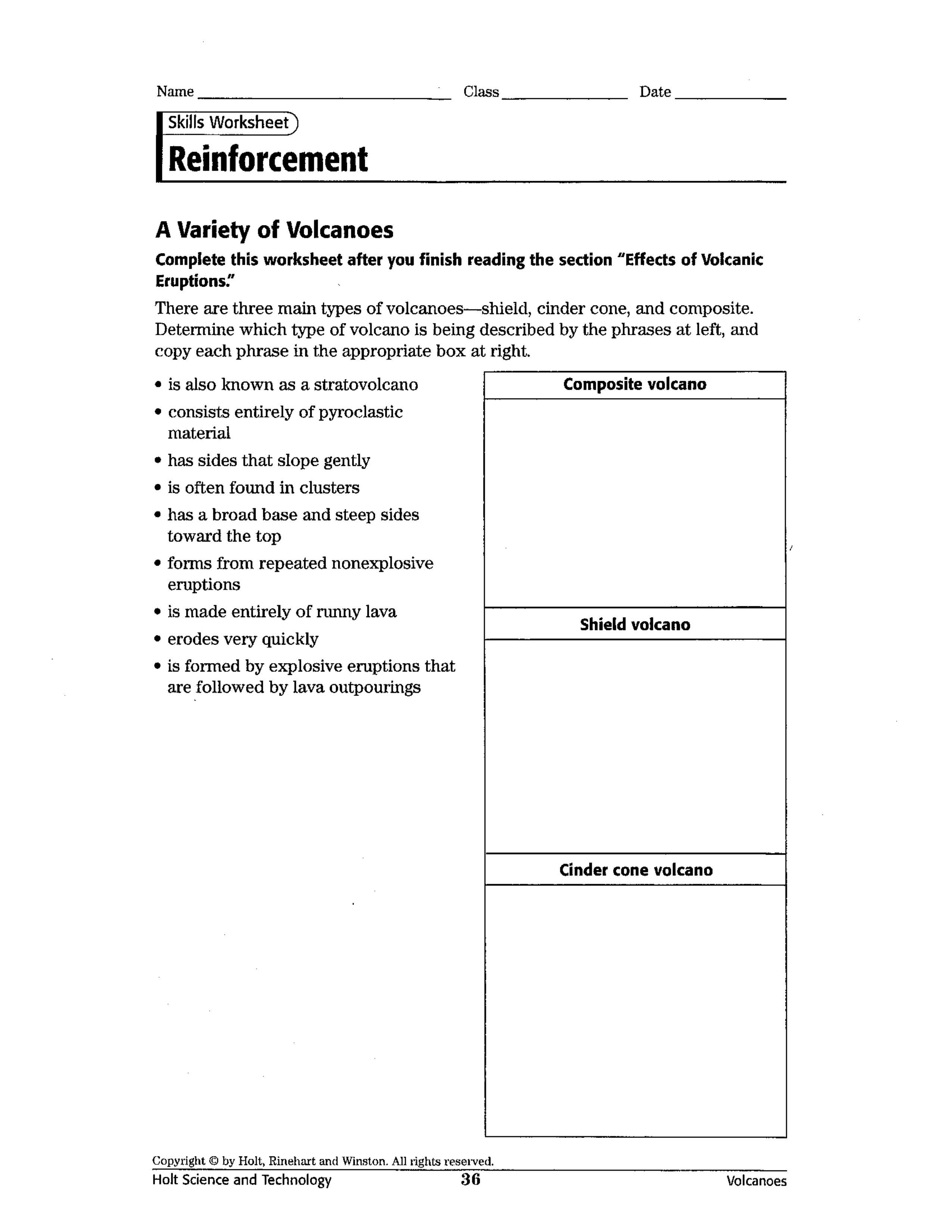 Reinforcement Worksheet