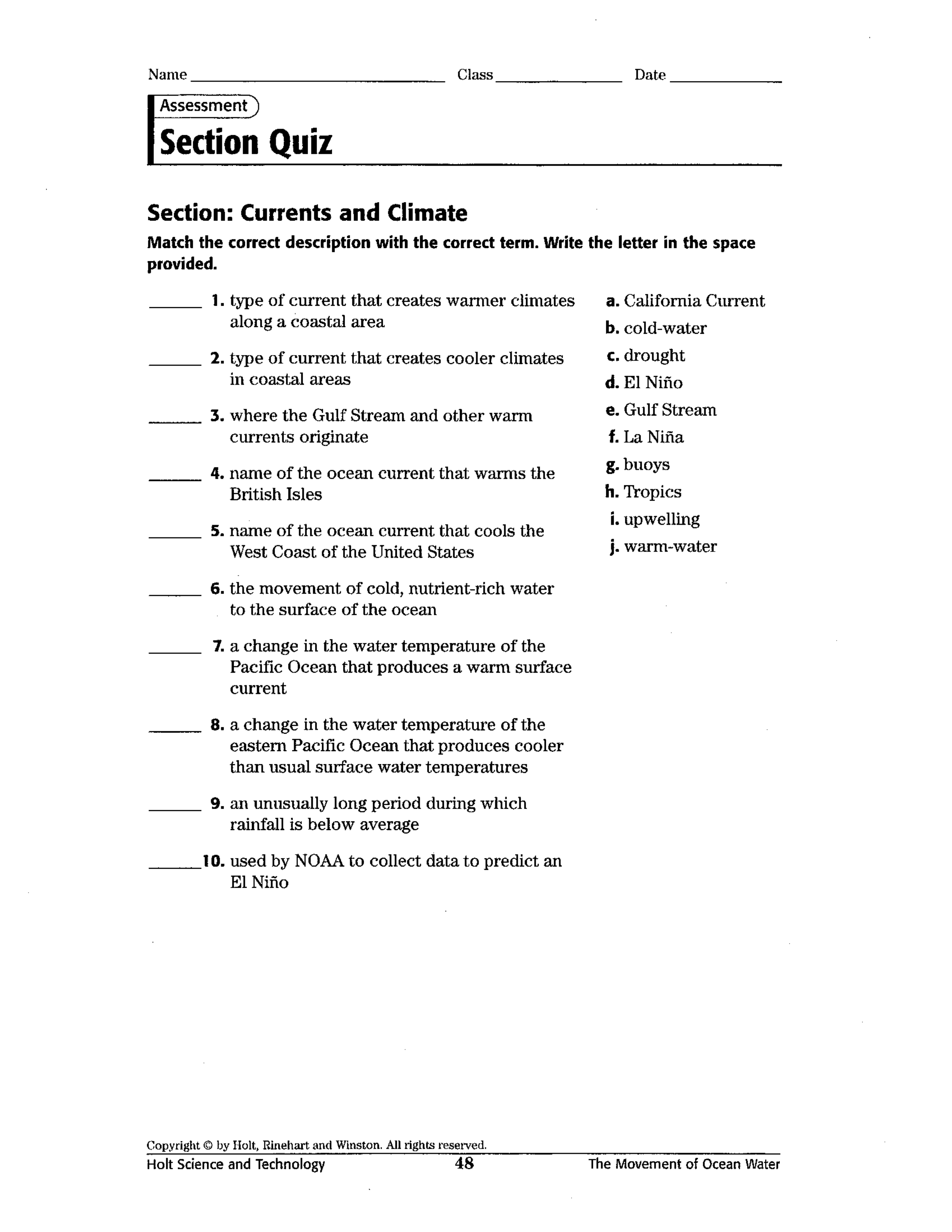 Currents & Climate Quiz - Craig Fisher | Library | Formative