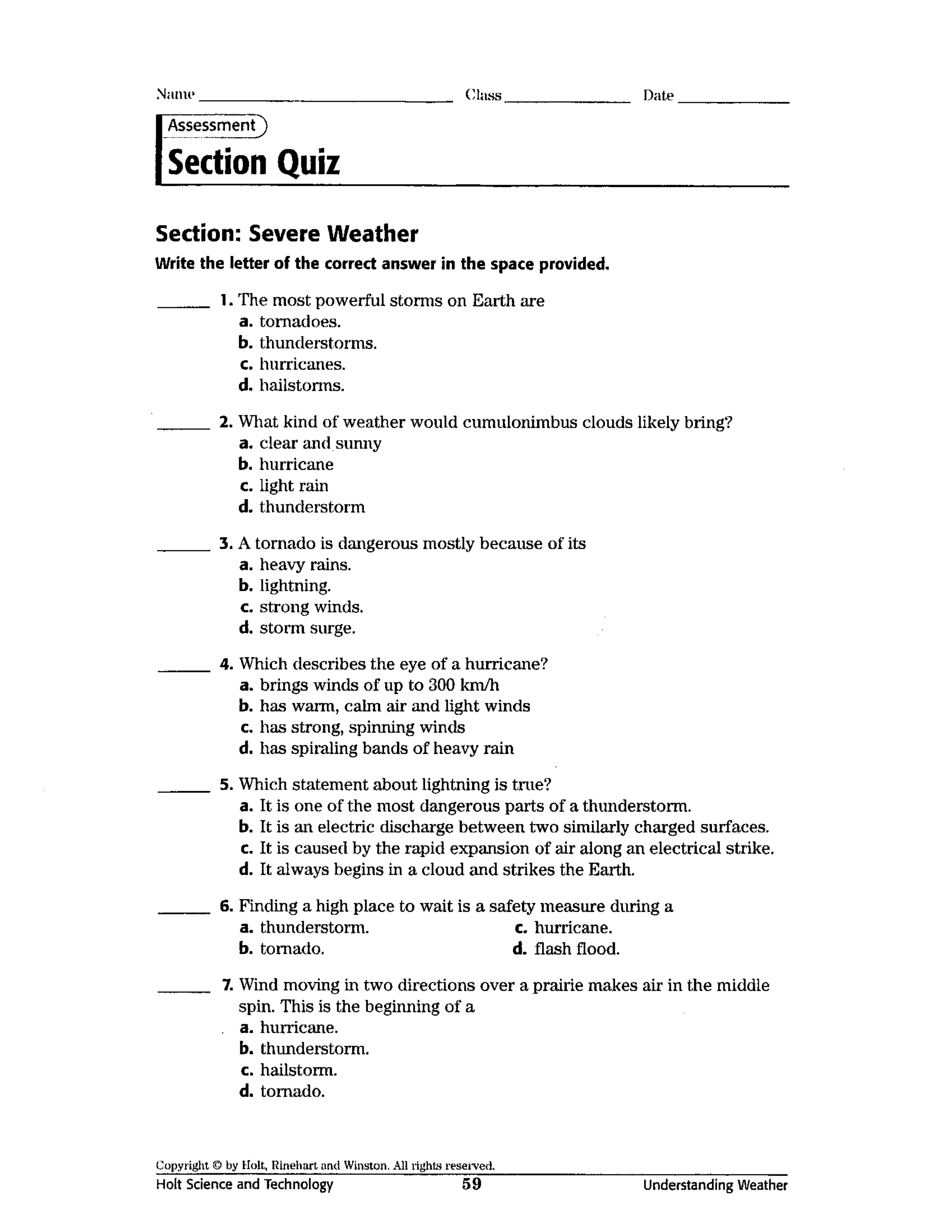 Severe Weather Quiz Craig Fisher Library Formative Severe Weather Quiz Craig Fisher Library Formative