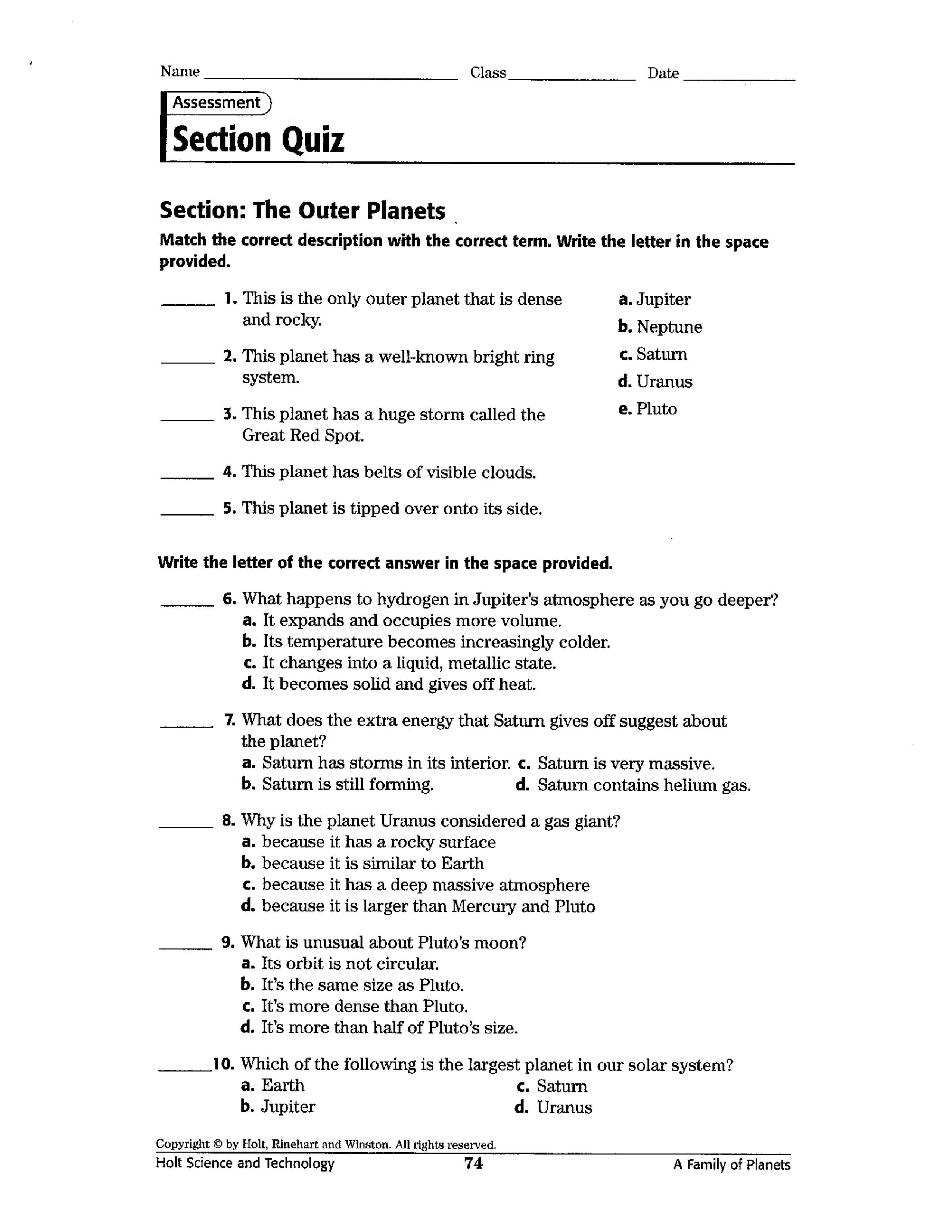 The Outer Planets Quiz - Craig Fisher | Library | Formative