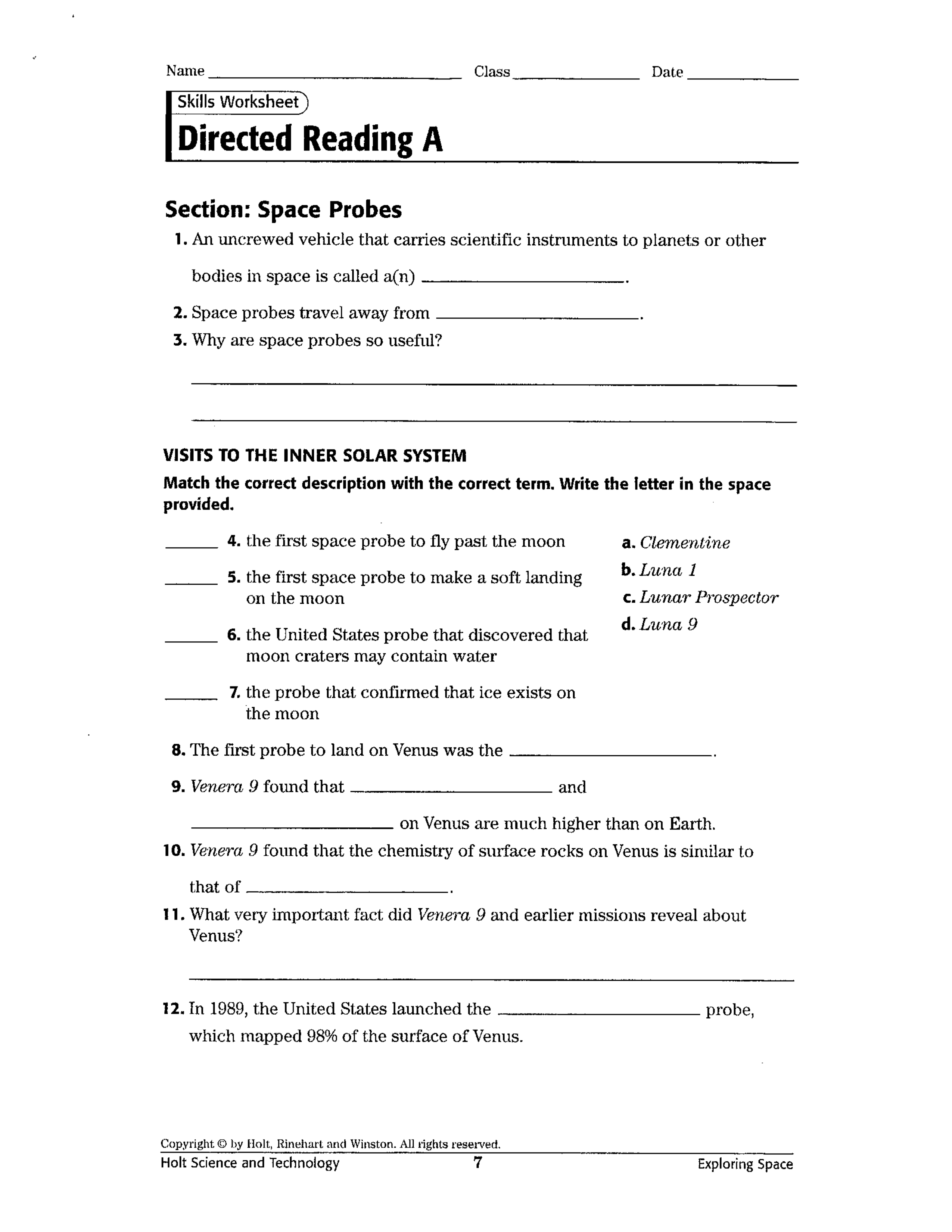 Space Probes Worksheet - Craig Fisher | Library | Formative