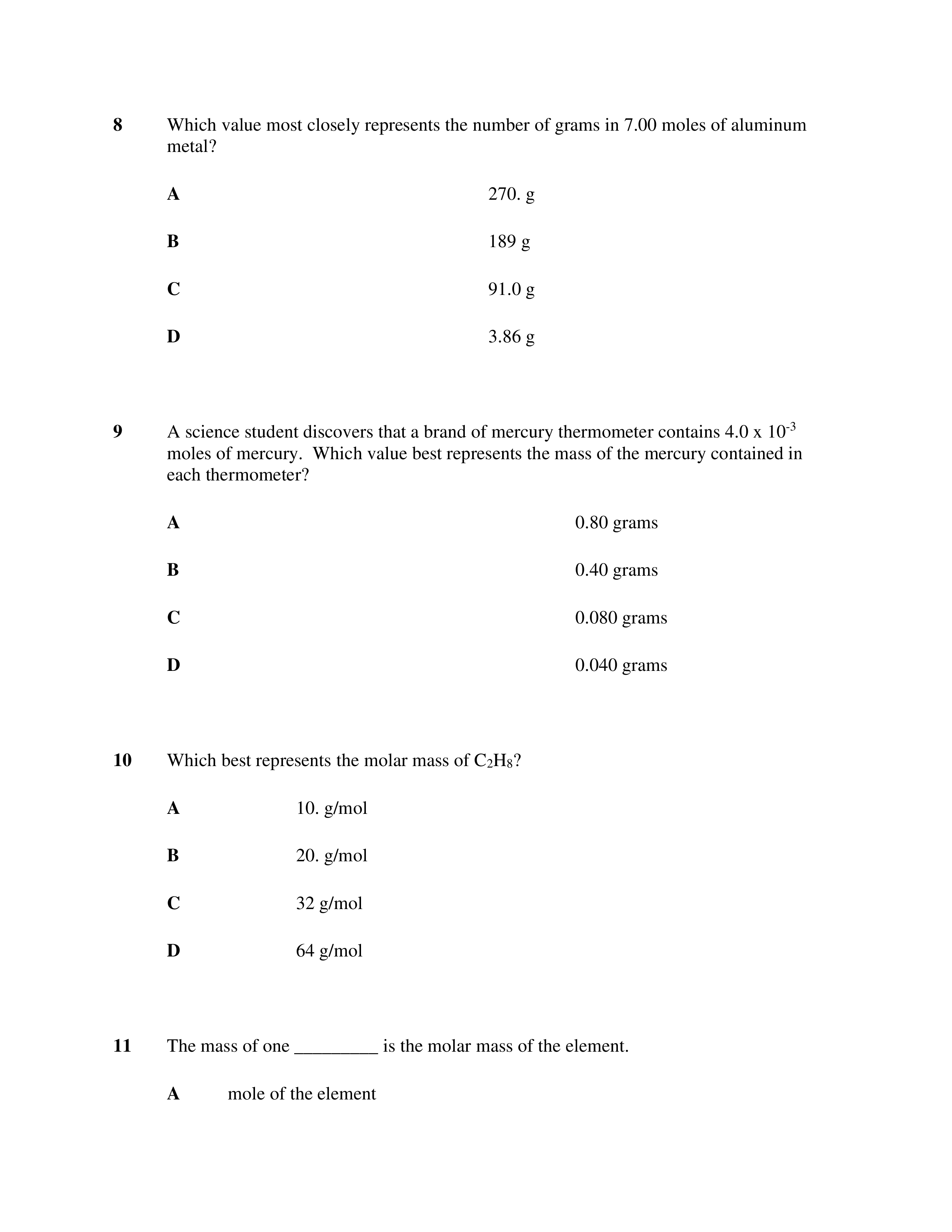 The Mole Concept Practice Test 2020 - Alicia Barrett | Library | Formative
