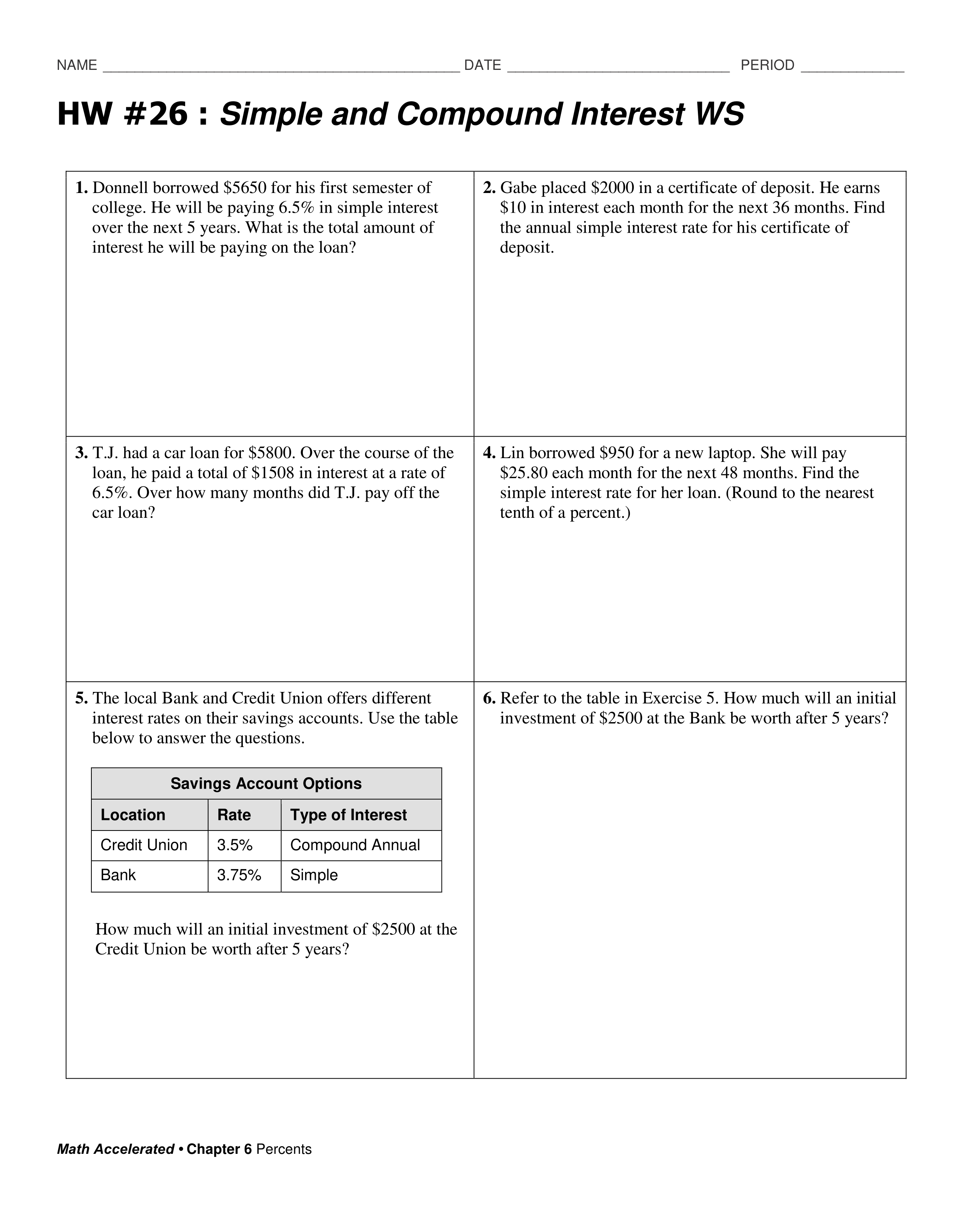 HW #26: Simple/Compound Interest - Regina Sapienza | Library | Formative