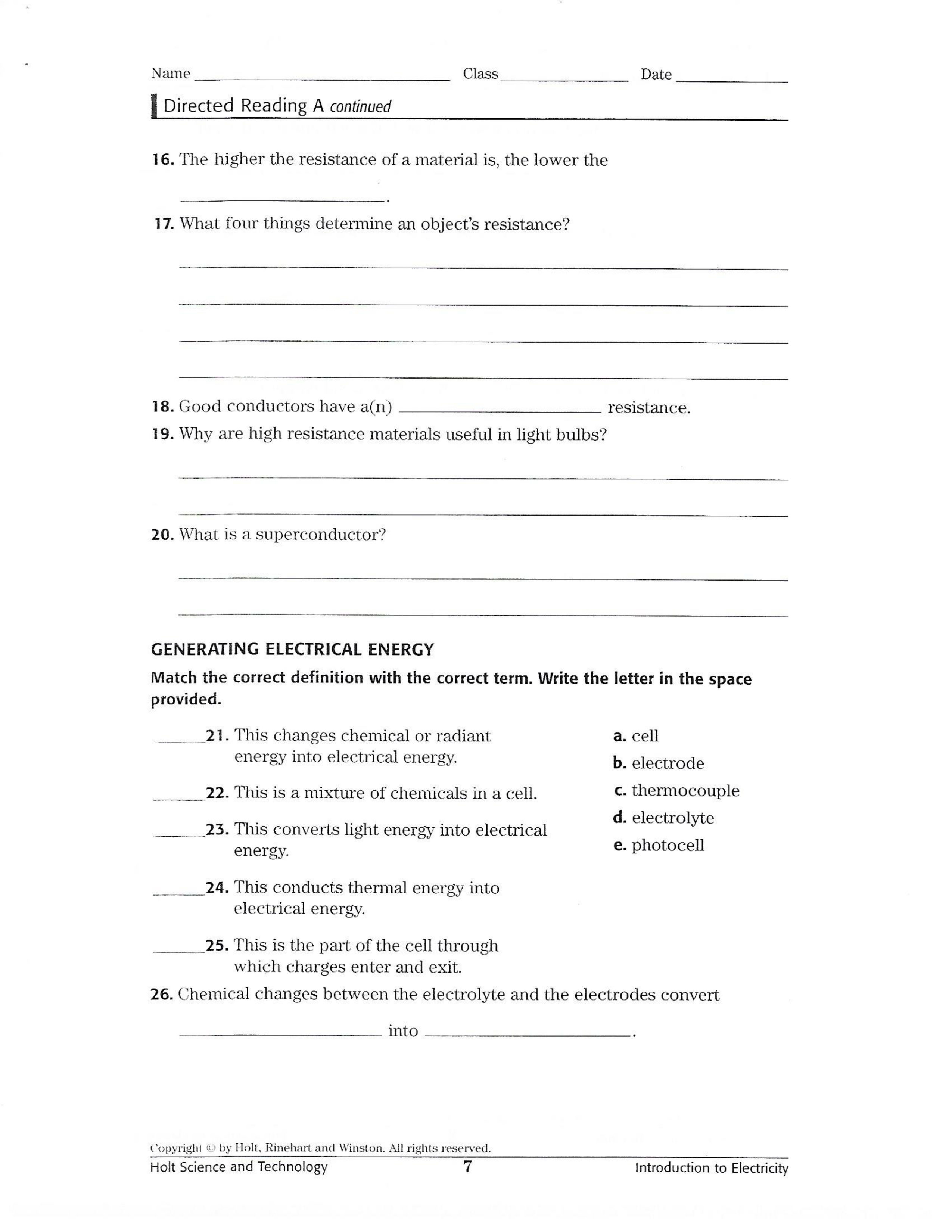 Electric Current and Electrical Energy Worksheet - Craig Fisher ...