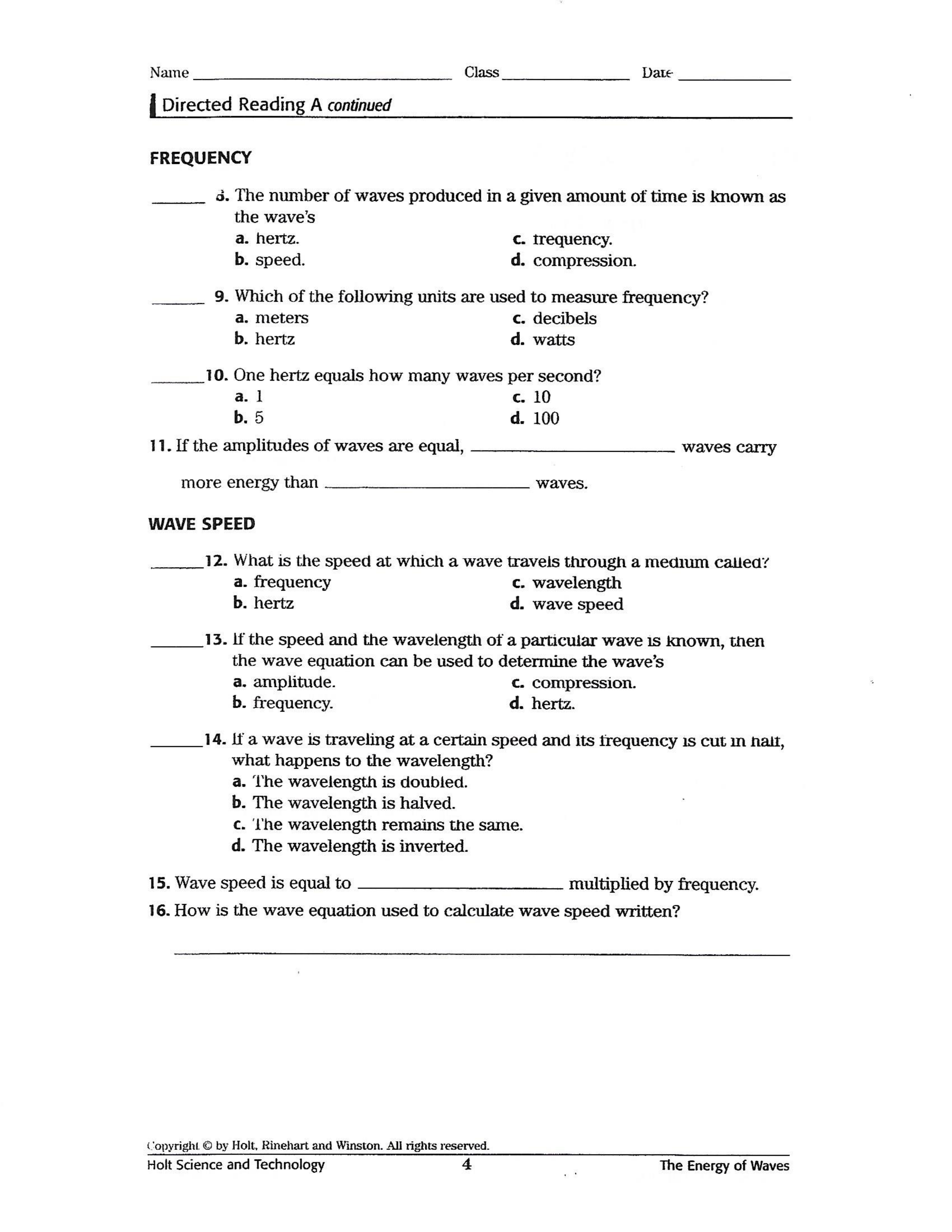 Properties Of Waves Worksheet Craig Fisher Library Formative
