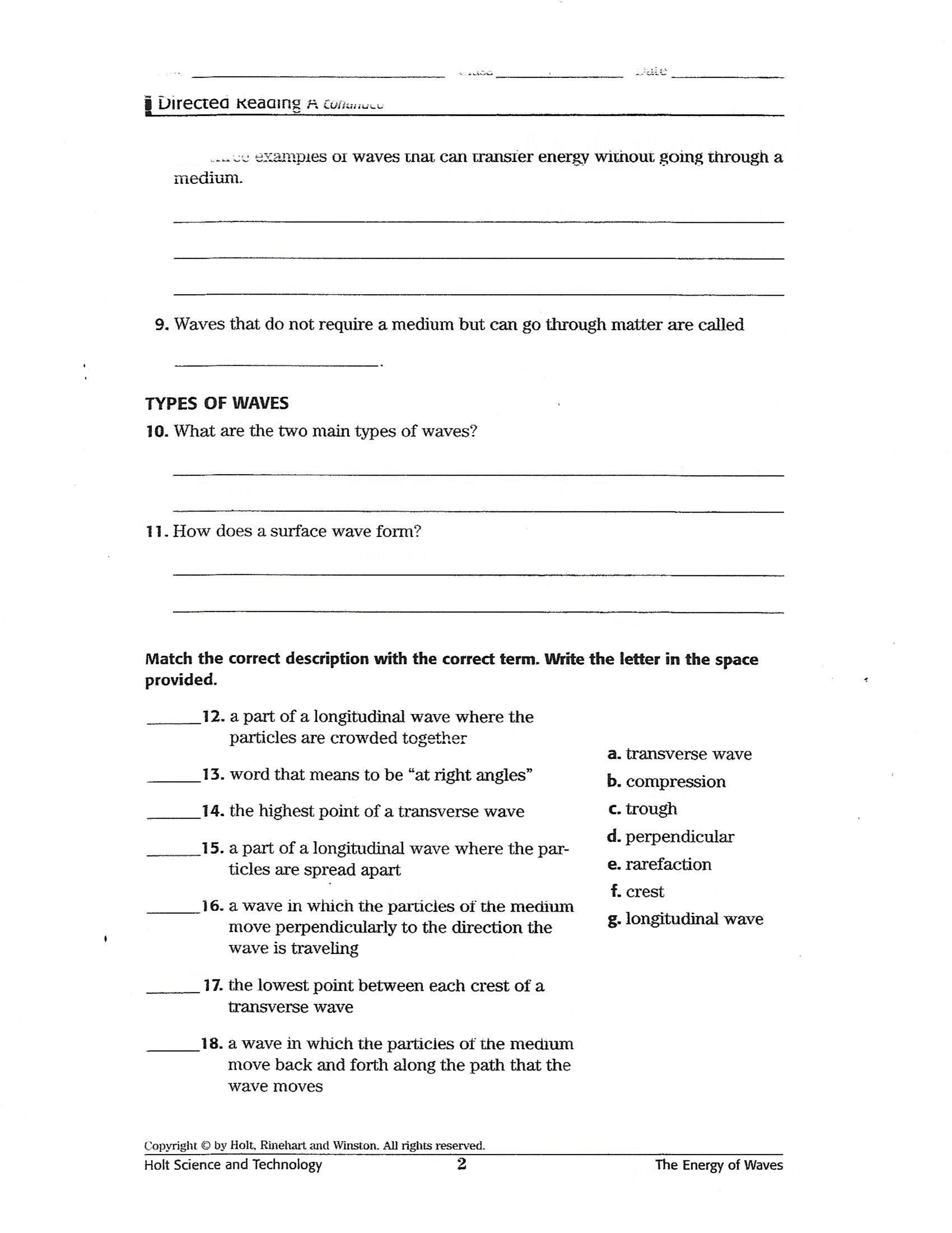 The Nature of Waves Worksheet - Craig Fisher | Library | Formative