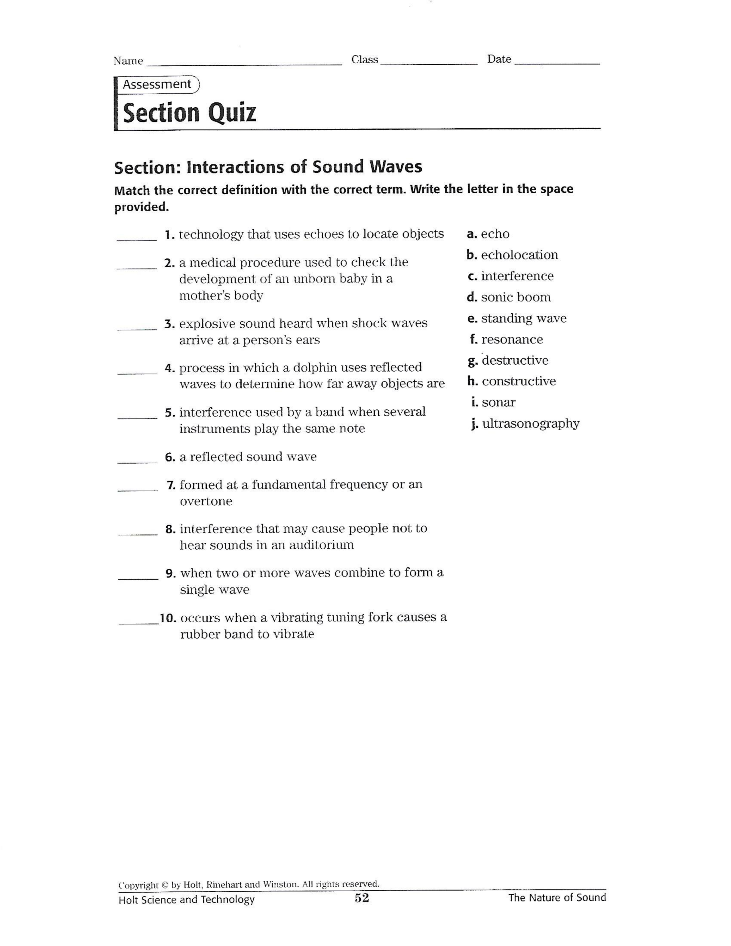 Interactions of Sound Waves Quiz - Craig Fisher | Library | Formative