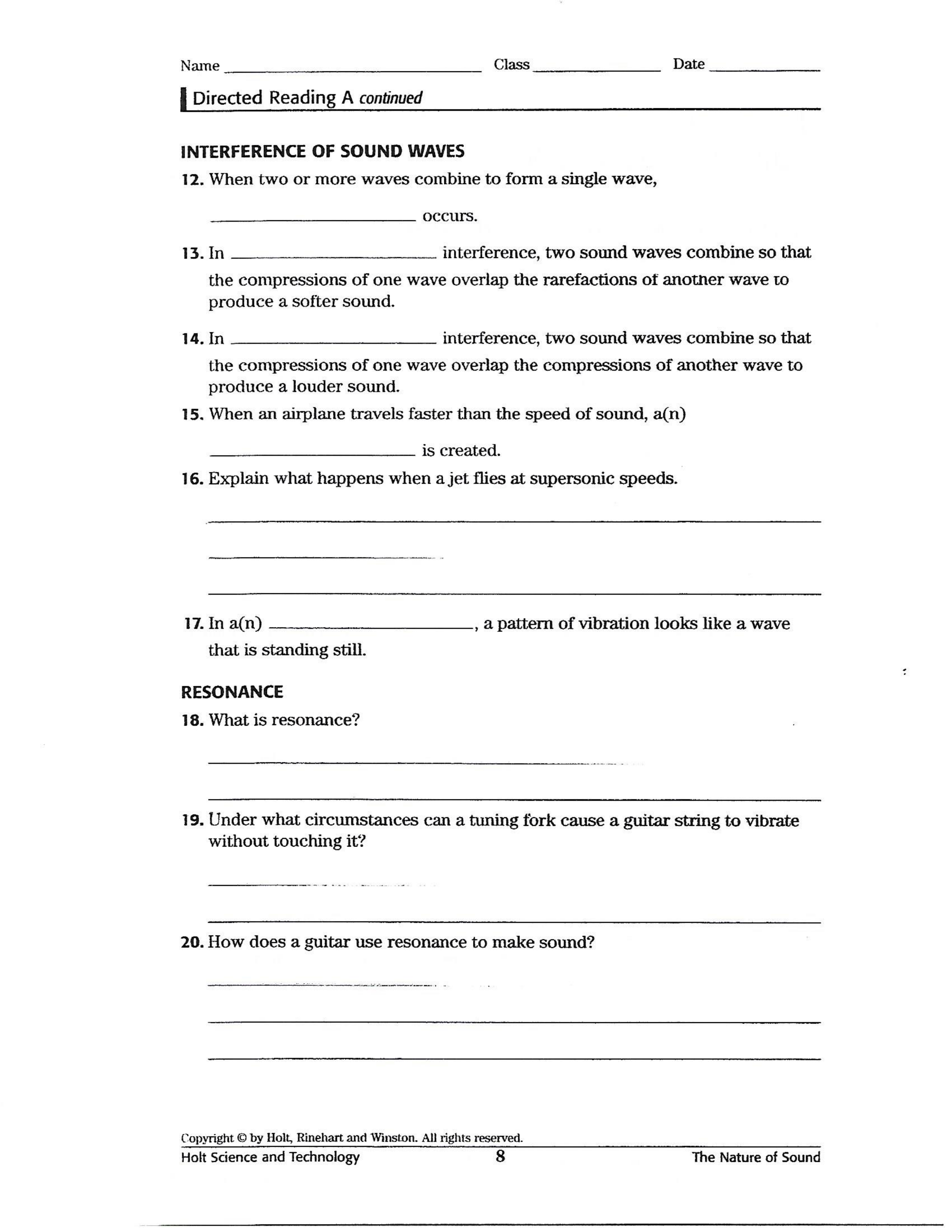 Sound Wave Worksheet Answers