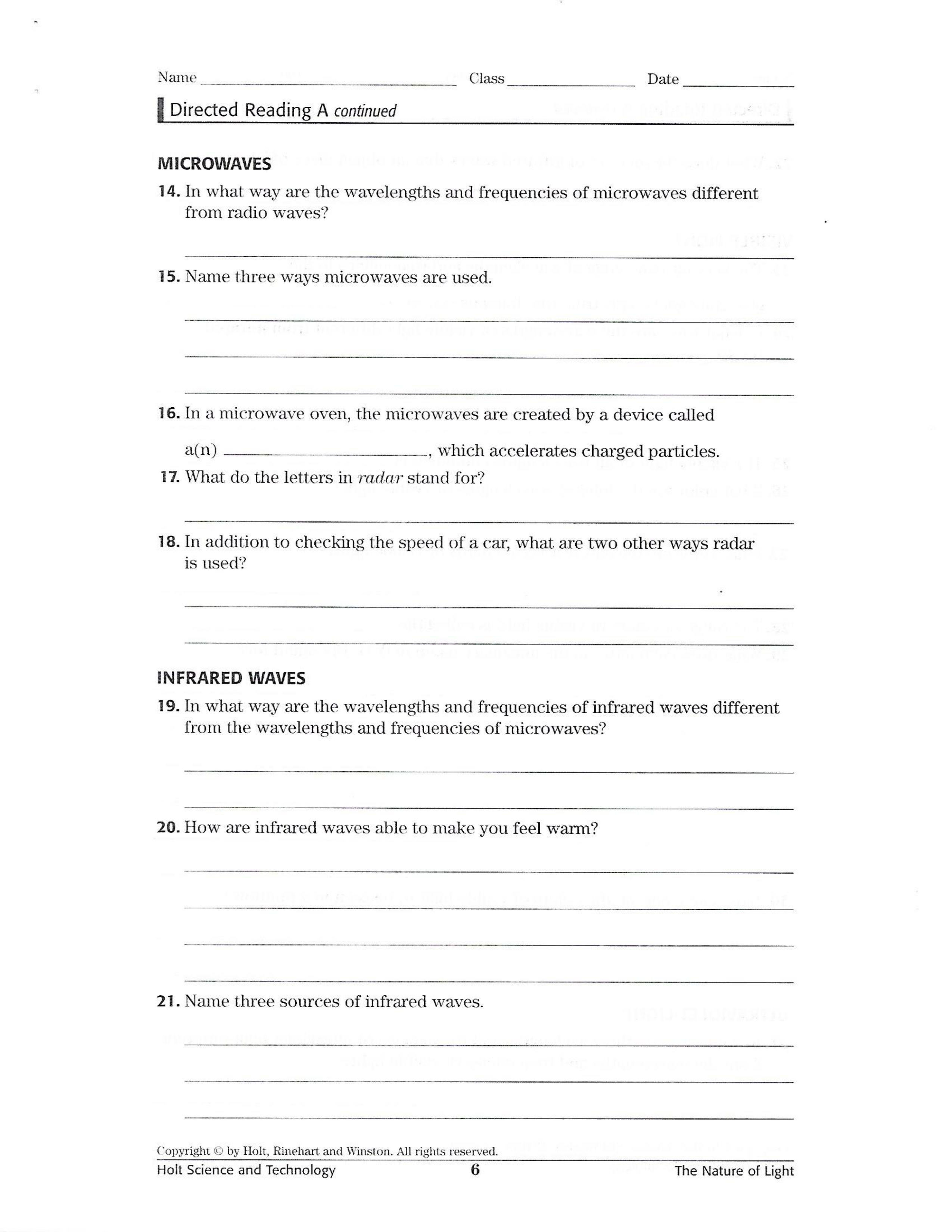 Electromagnetic Spectrum Worksheet 2