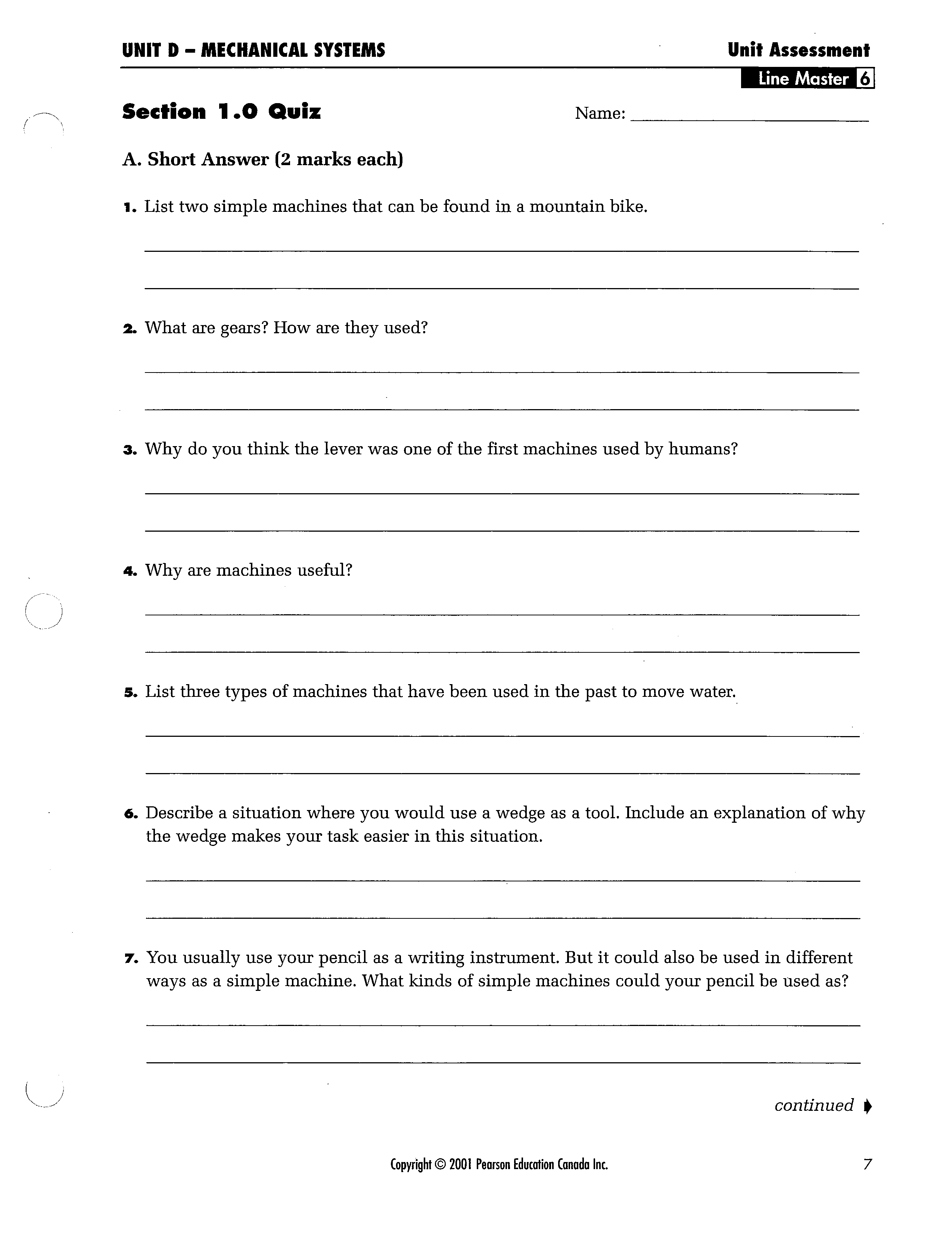Sci. 8- Mechanical Systems Section 1.0 Quiz - Don Moon | Library ...
