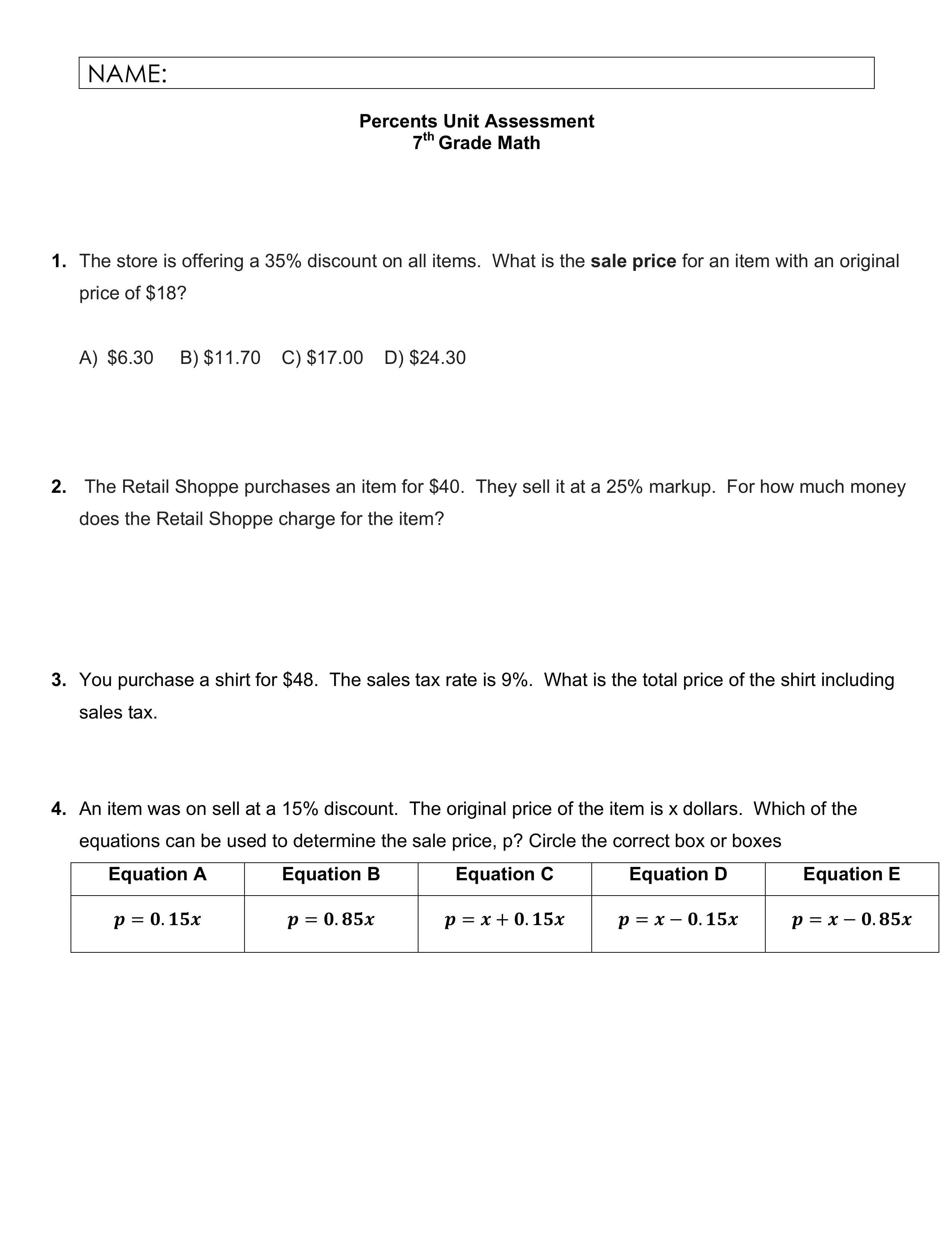 Percent Assessment Review/Assessment - Lloyd Rosow | Library | Formative