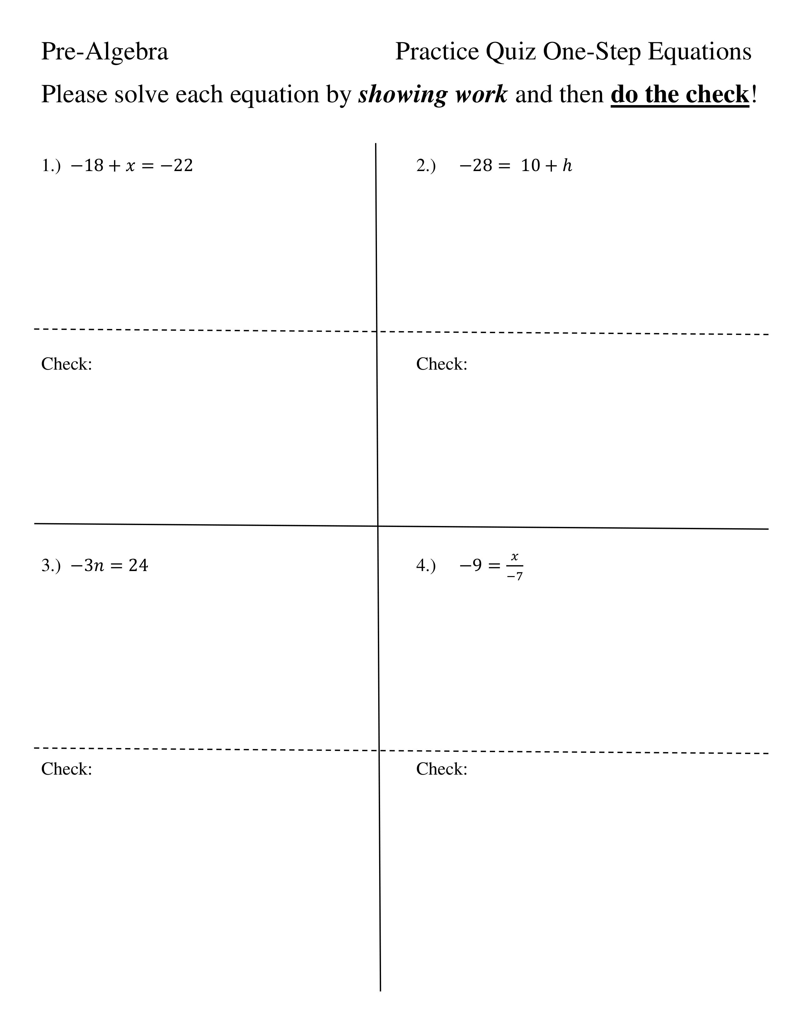 Practice quiz one step equations - Sandra Miller | Library | Formative
