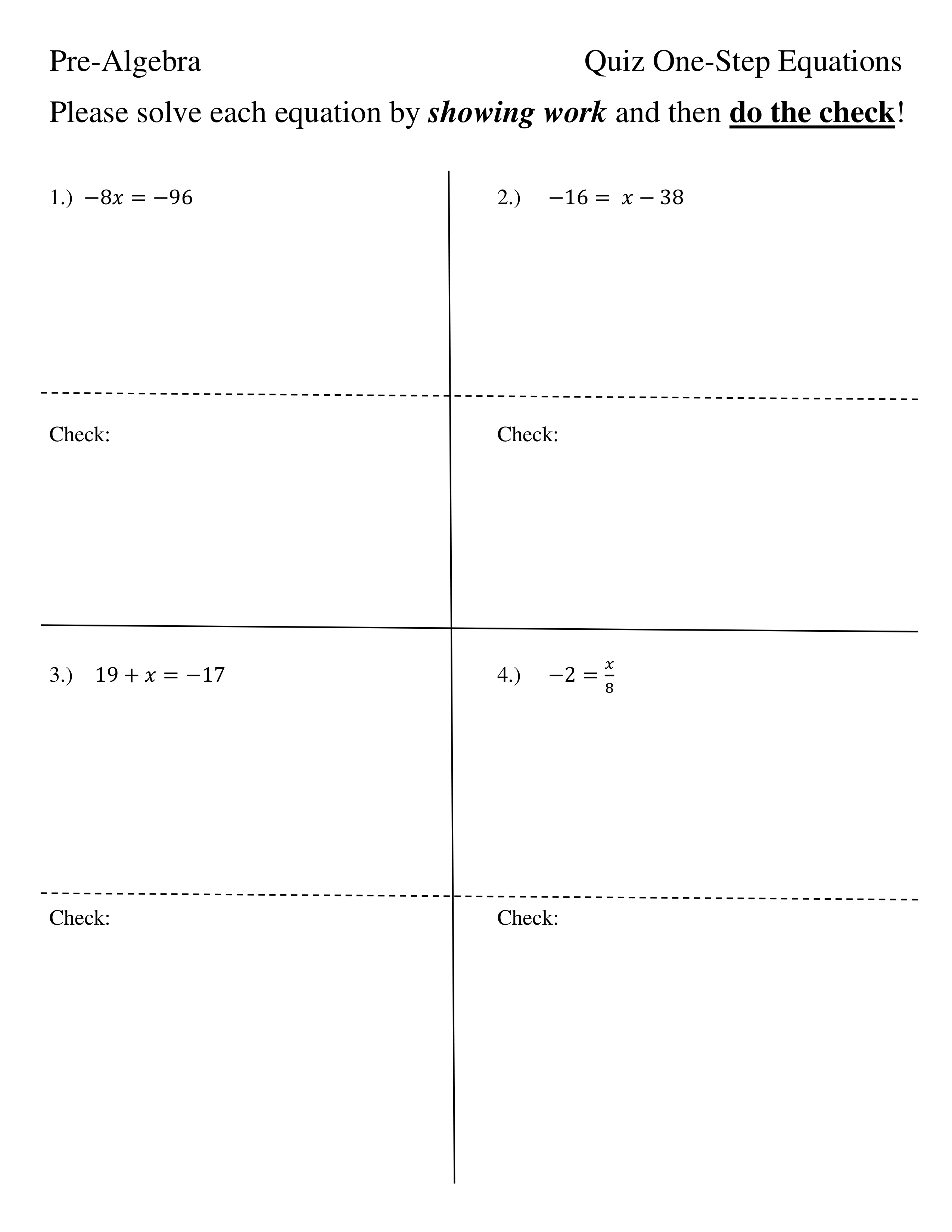Quiz - One Step Equations - Sandra Miller | Library | Formative