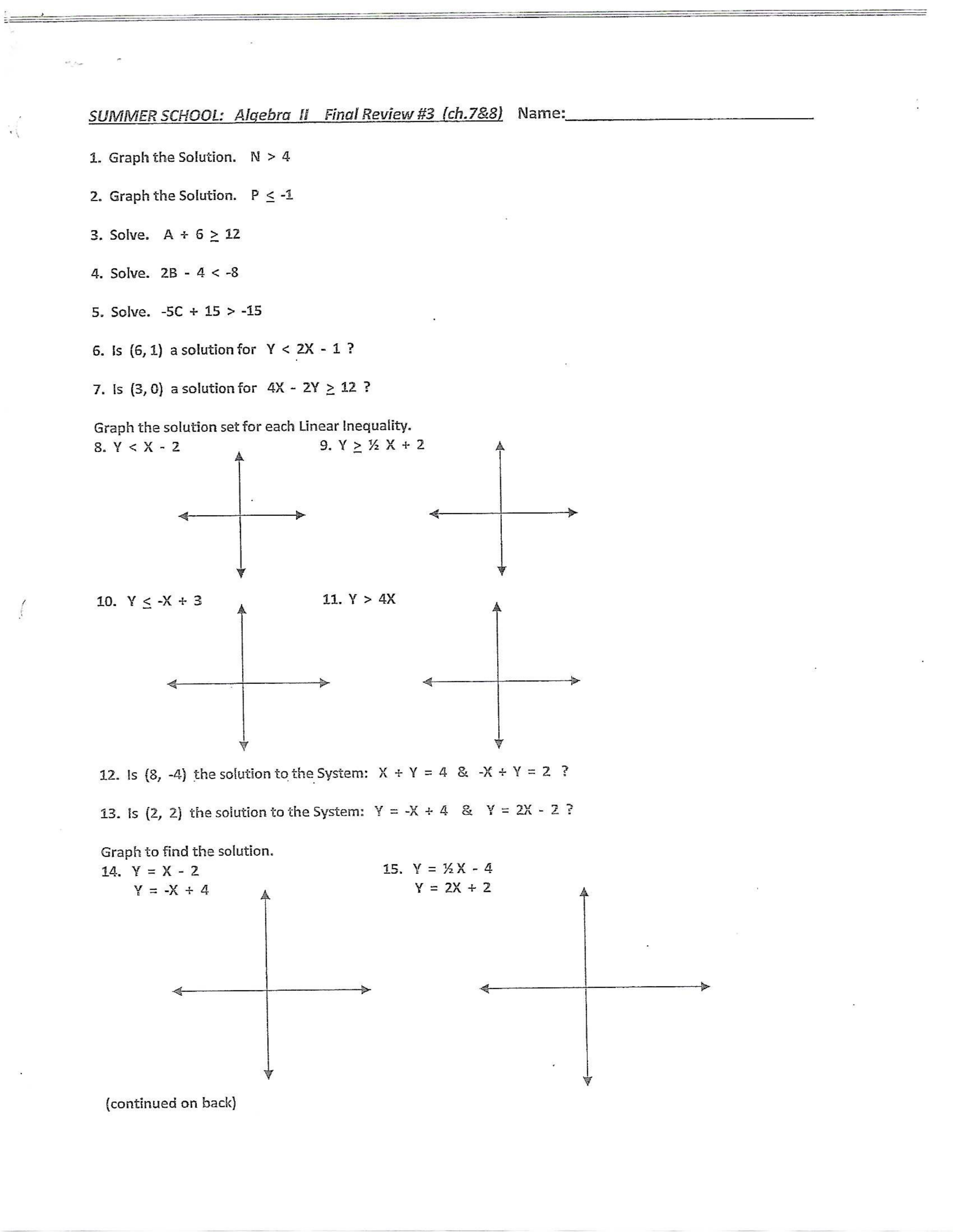 SS Algebra II Final Review - Mari Yahner | Library | Formative