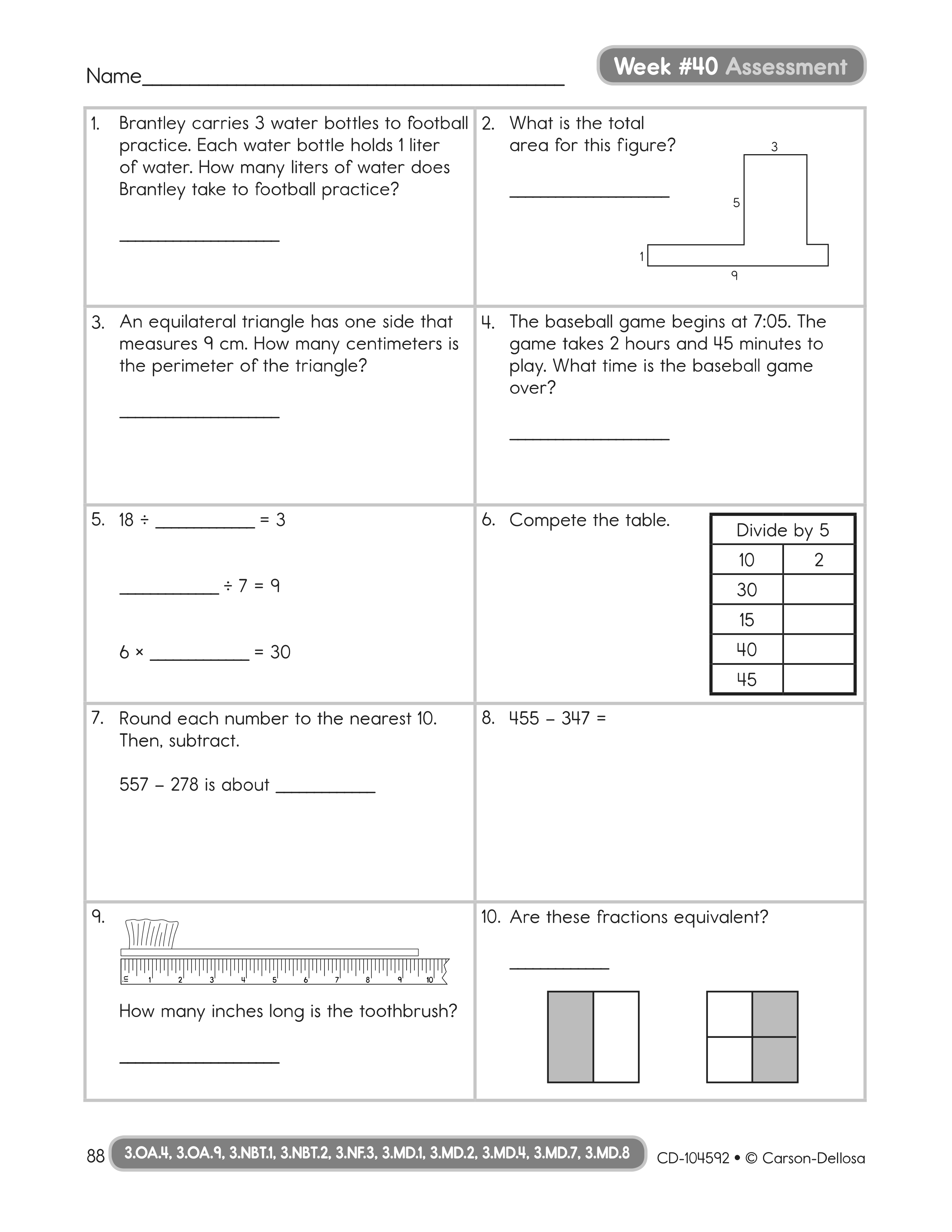 Week 40 Math Assessment - Pamela Watson | Library | Formative