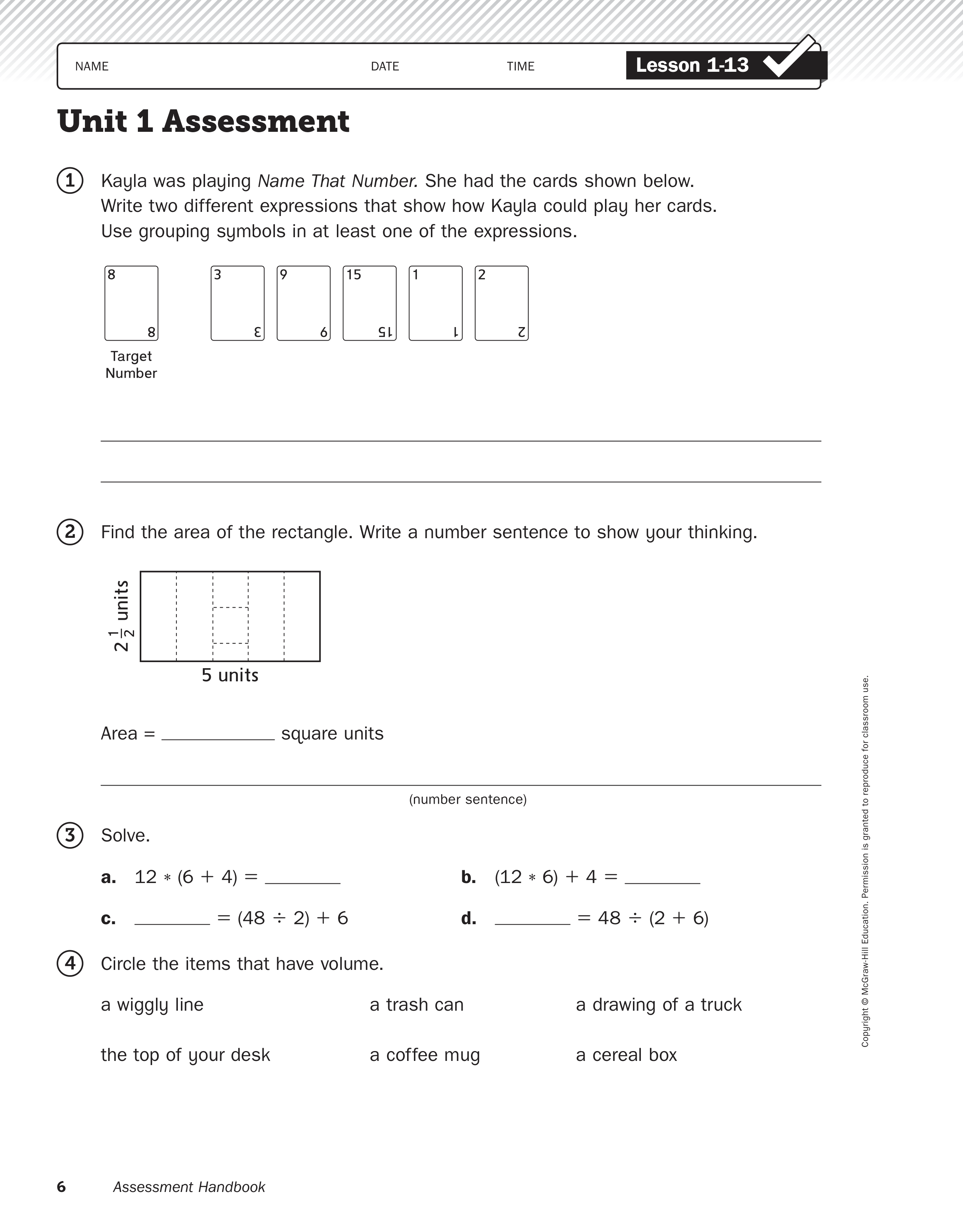 5th Gr Math Unit 1 Assessment (pg 1-2) - Laura Potchen | Library ...