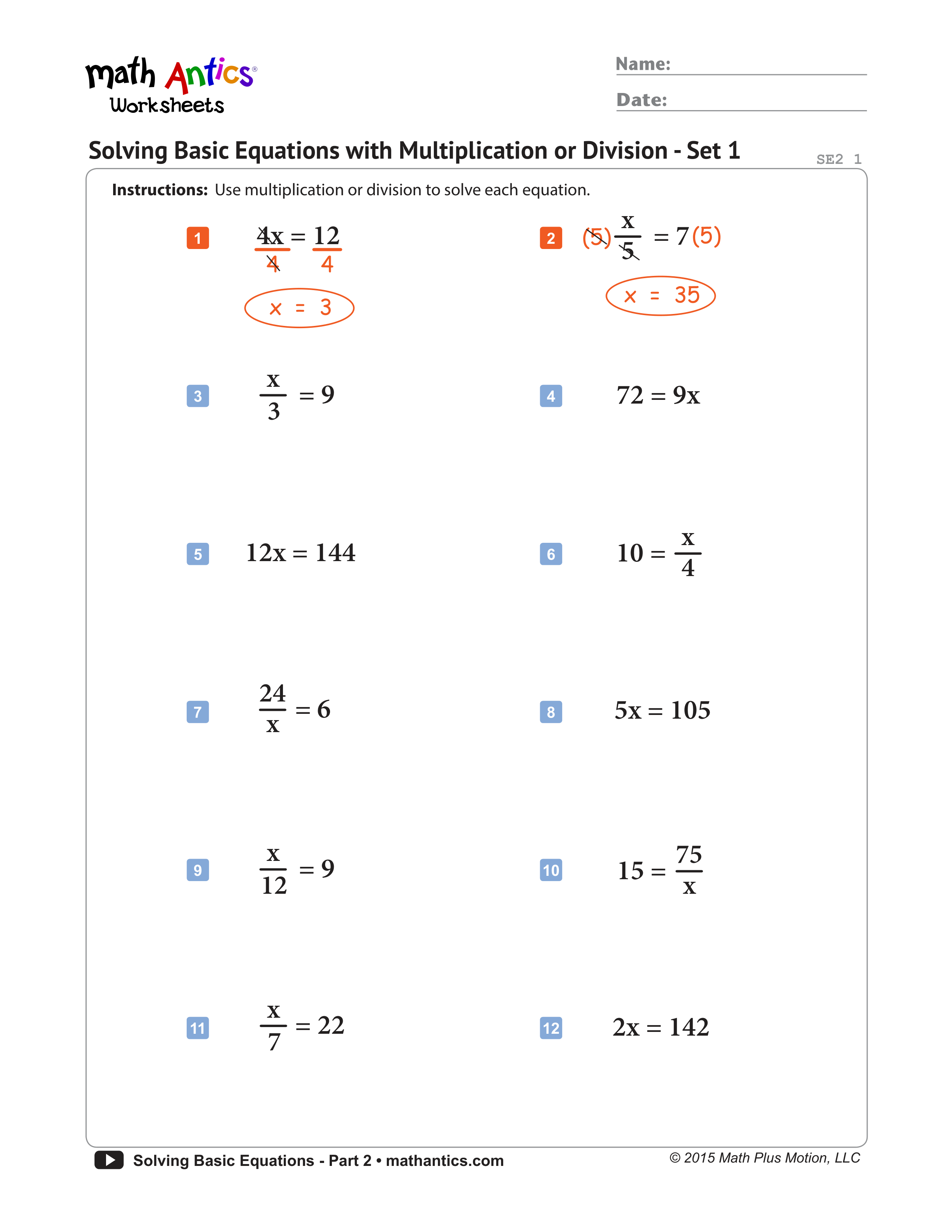 Extra Practice Multiply And Divide One Step Equations Claudia Extra Practice Multiply And Divide One Step Equations Claudia