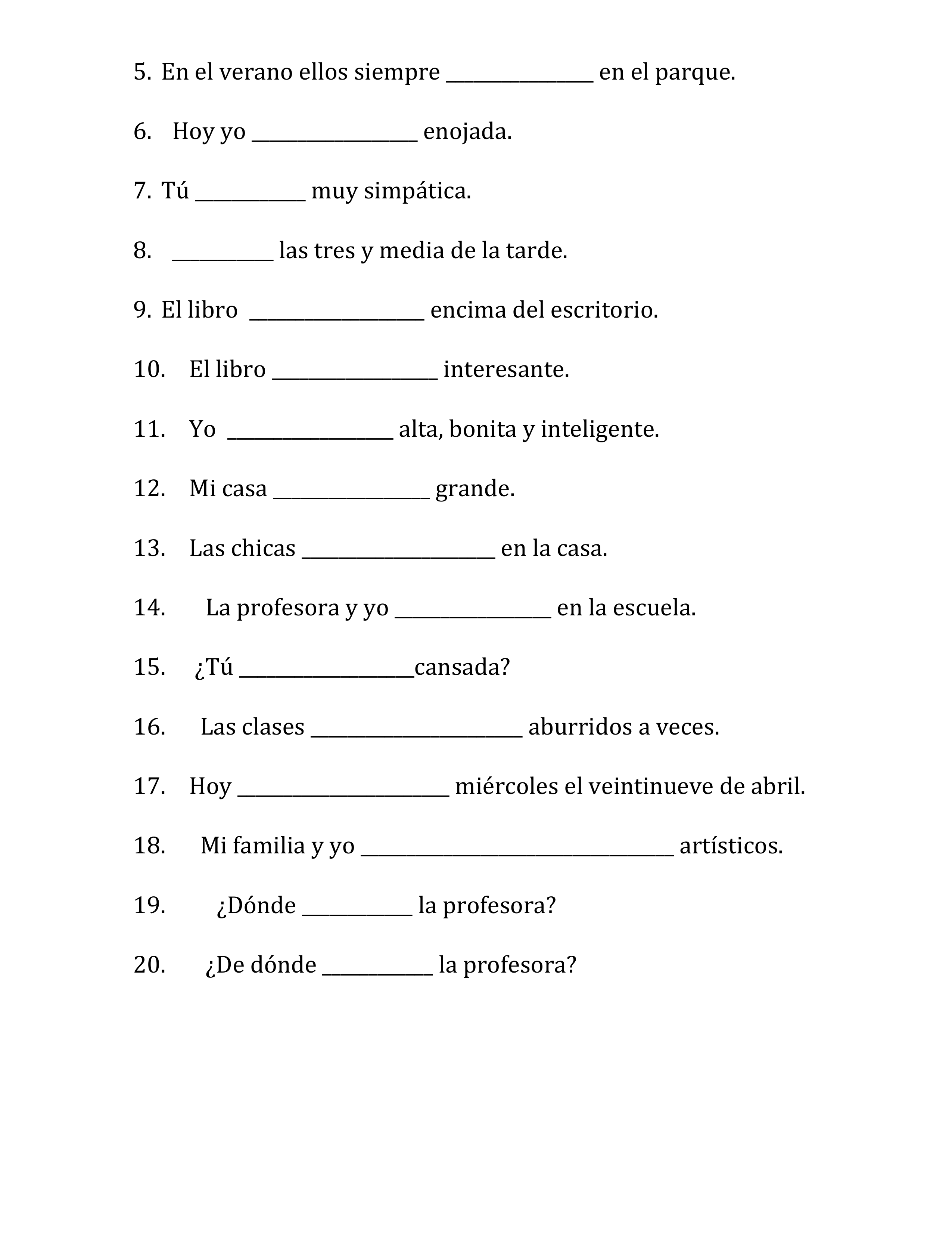 Ser Vs Estar Practice Sheet Ser Vs Estar Practice Sheet