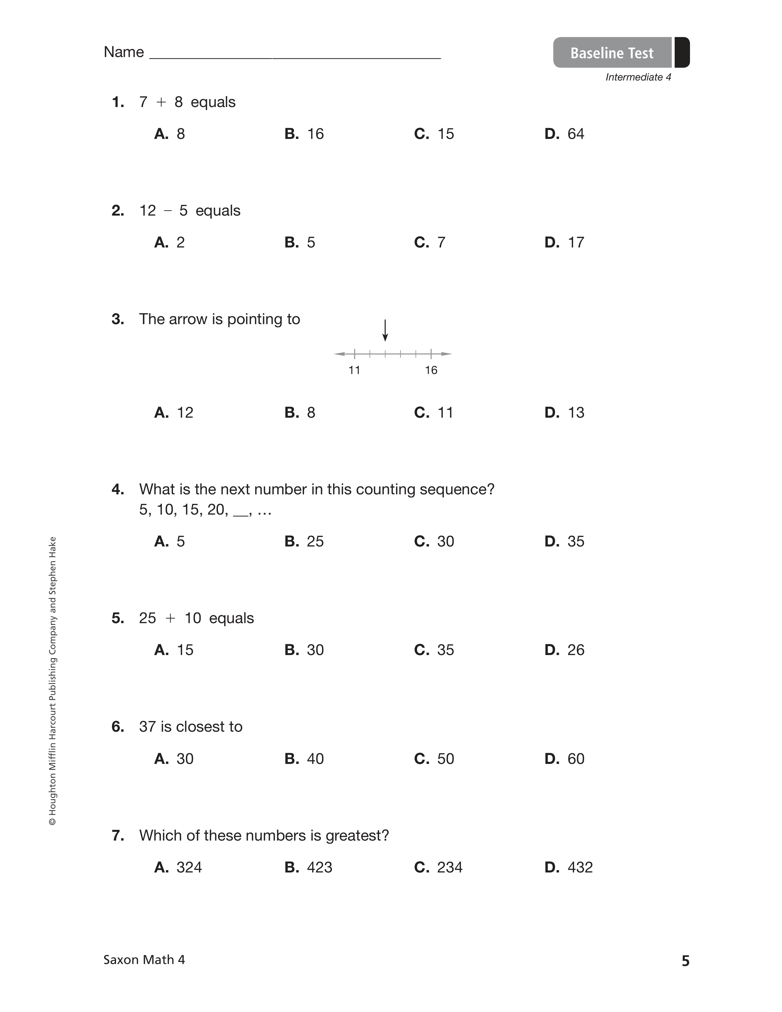 SAXON Math Baseline 4th Grade Marilu Reyes Library Formative SAXON Math Baseline 4th Grade Marilu Reyes Library Formative