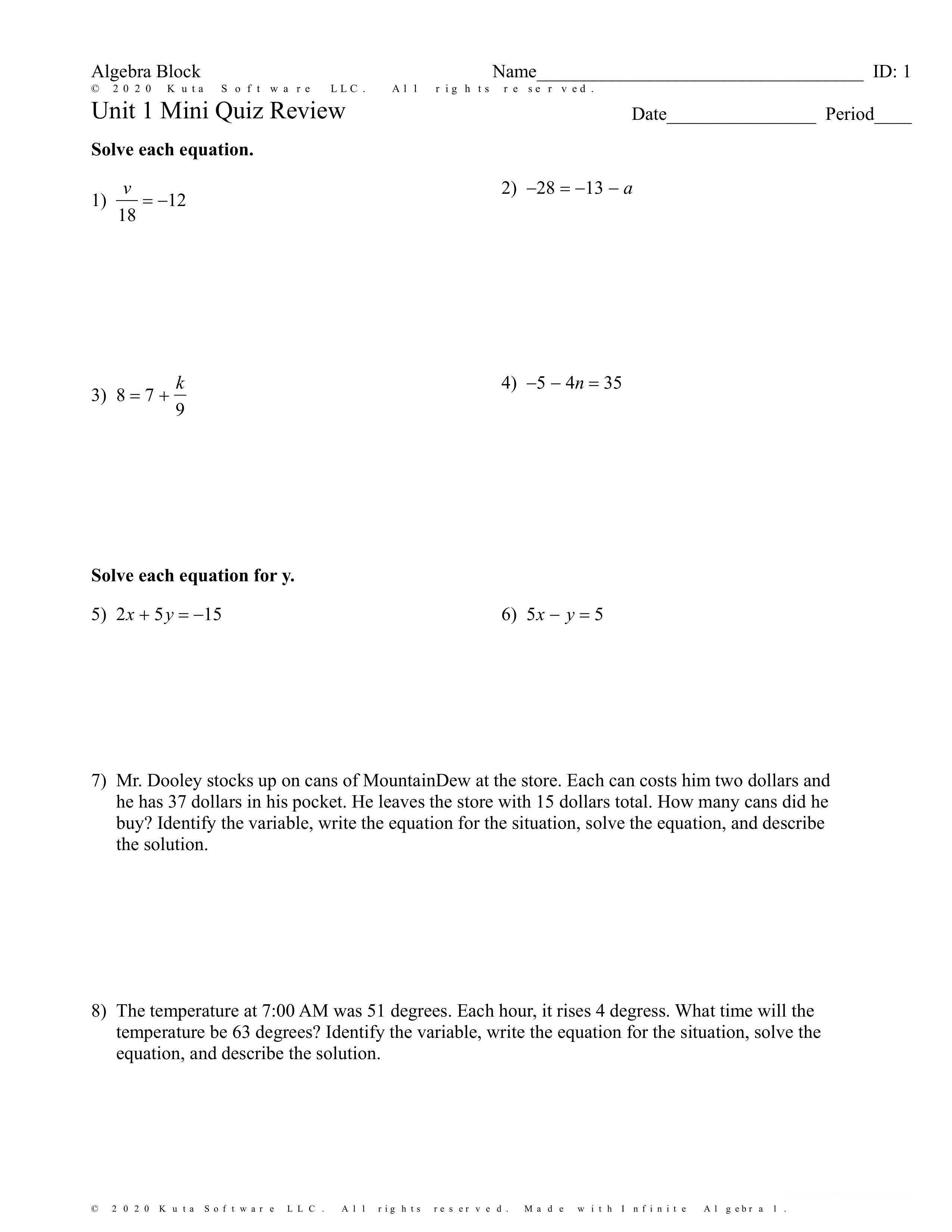 Unit 1 Mini Quiz Review - Math Teachers | Library | Formative