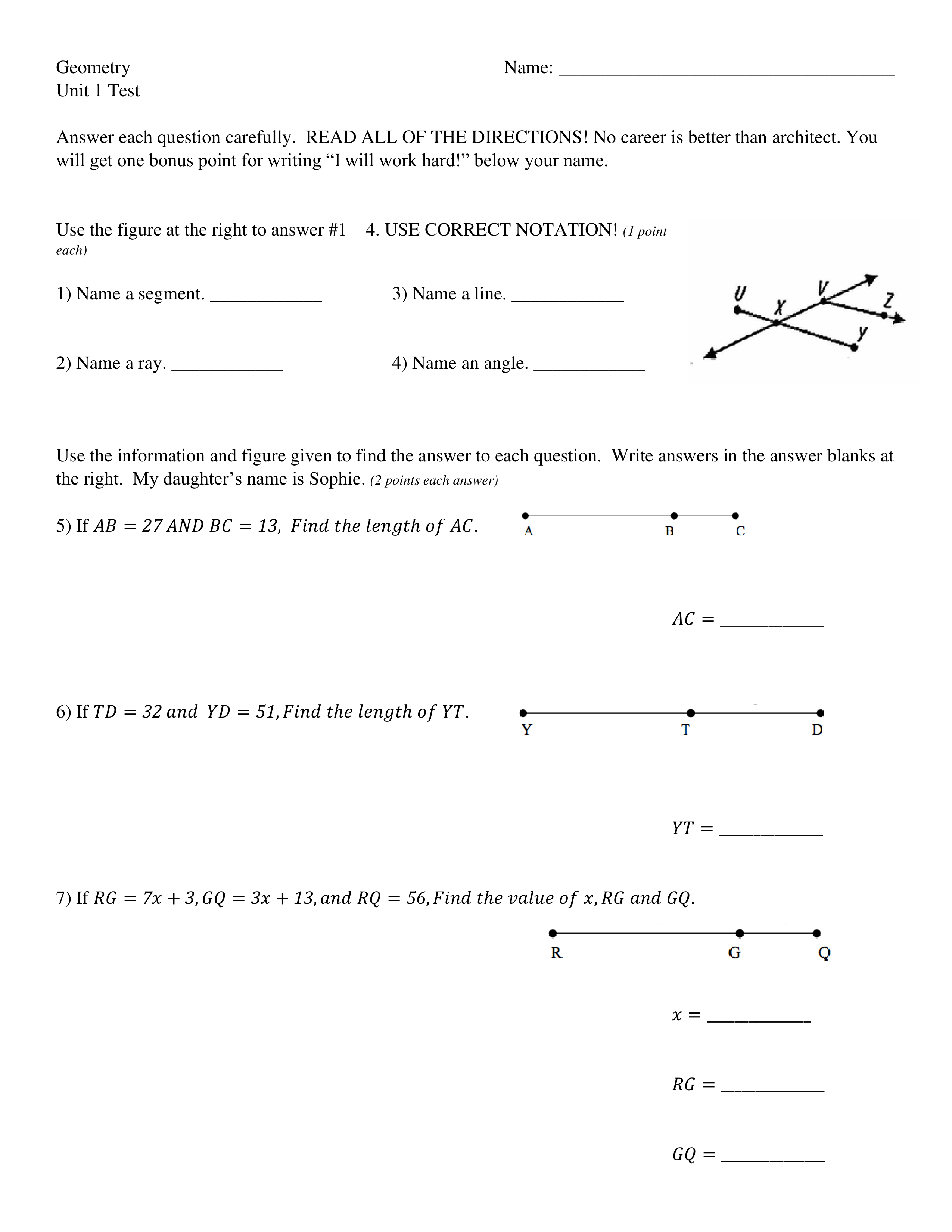 NBHS Unit 1 Geometry Test - Scott Donnelly |Library |Formative