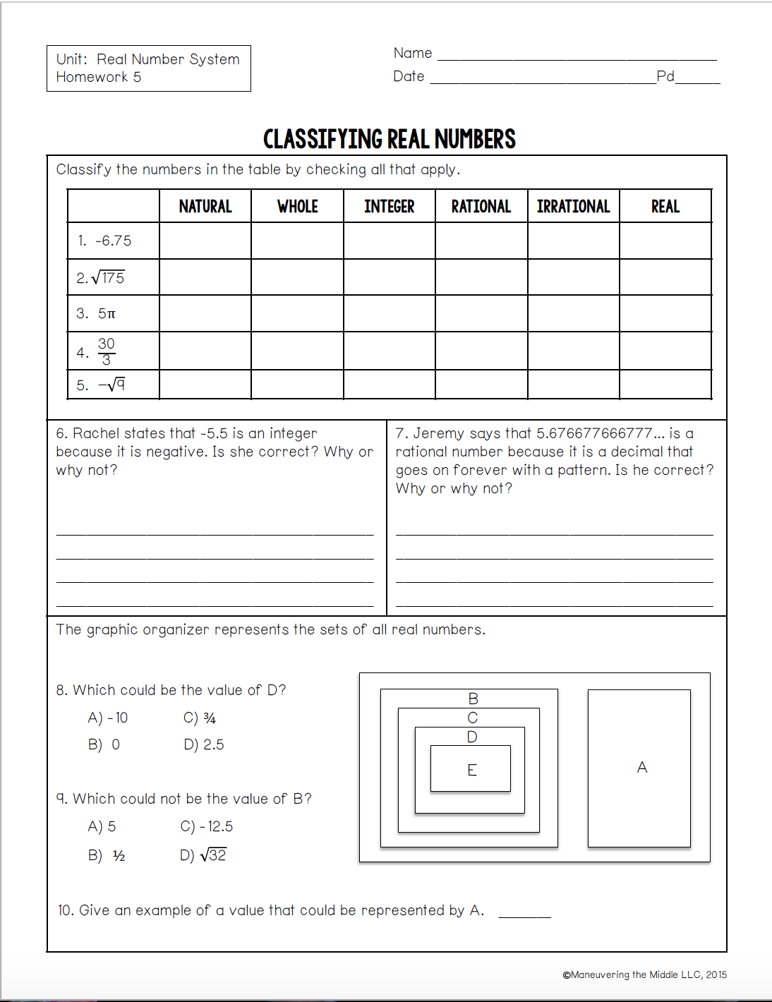 Unit 1 Lesson 5 Homework Real Number System Josh Agee Library Unit 1 Lesson 5 Homework Real Number System Josh Agee Library