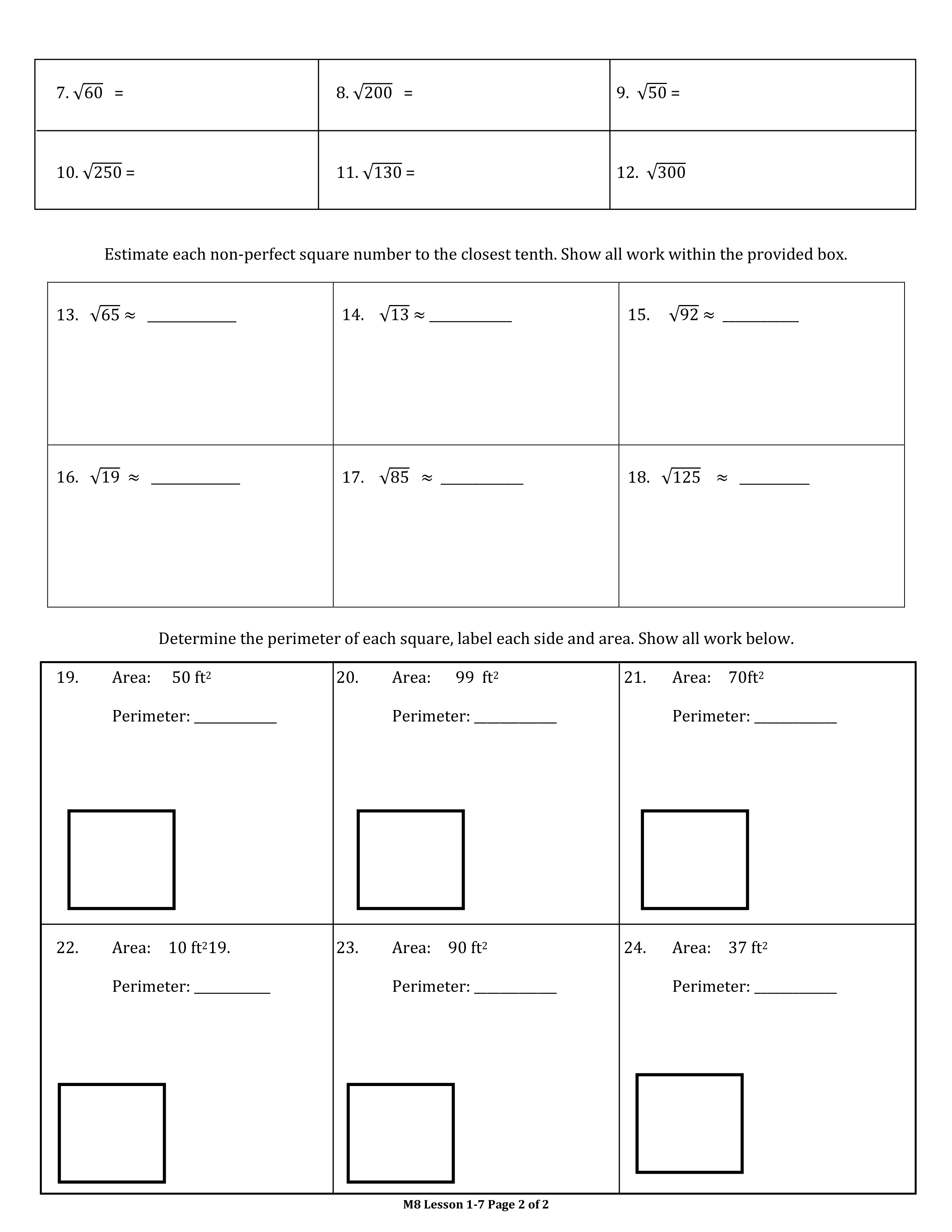Non-Perfect Squares Practice - Caroline Mullikin | Library | Formative