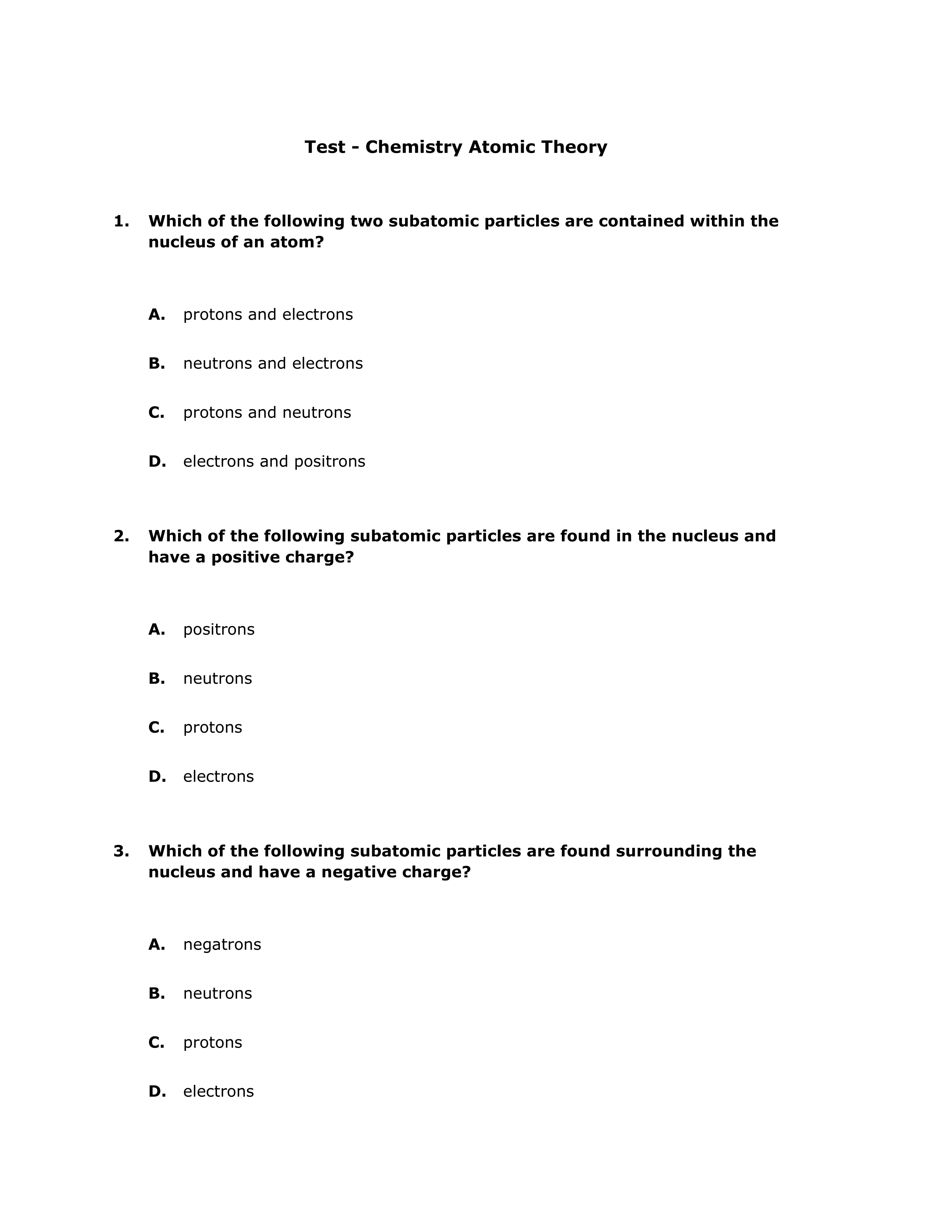 Atomic Theory Test 2020 - Alicia Barrett | Library | Formative