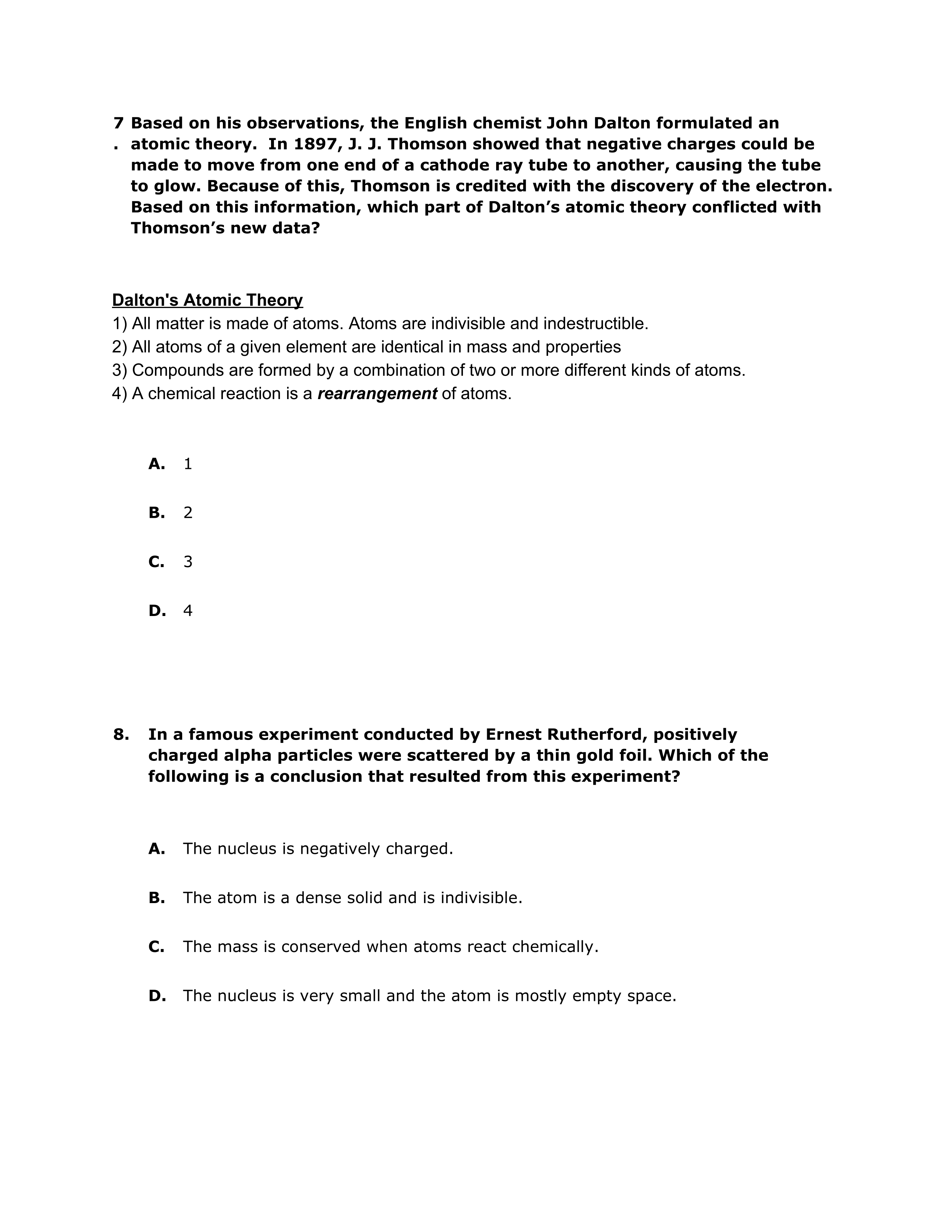 Atomic Theory Test 2020 - Alicia Barrett | Library | Formative