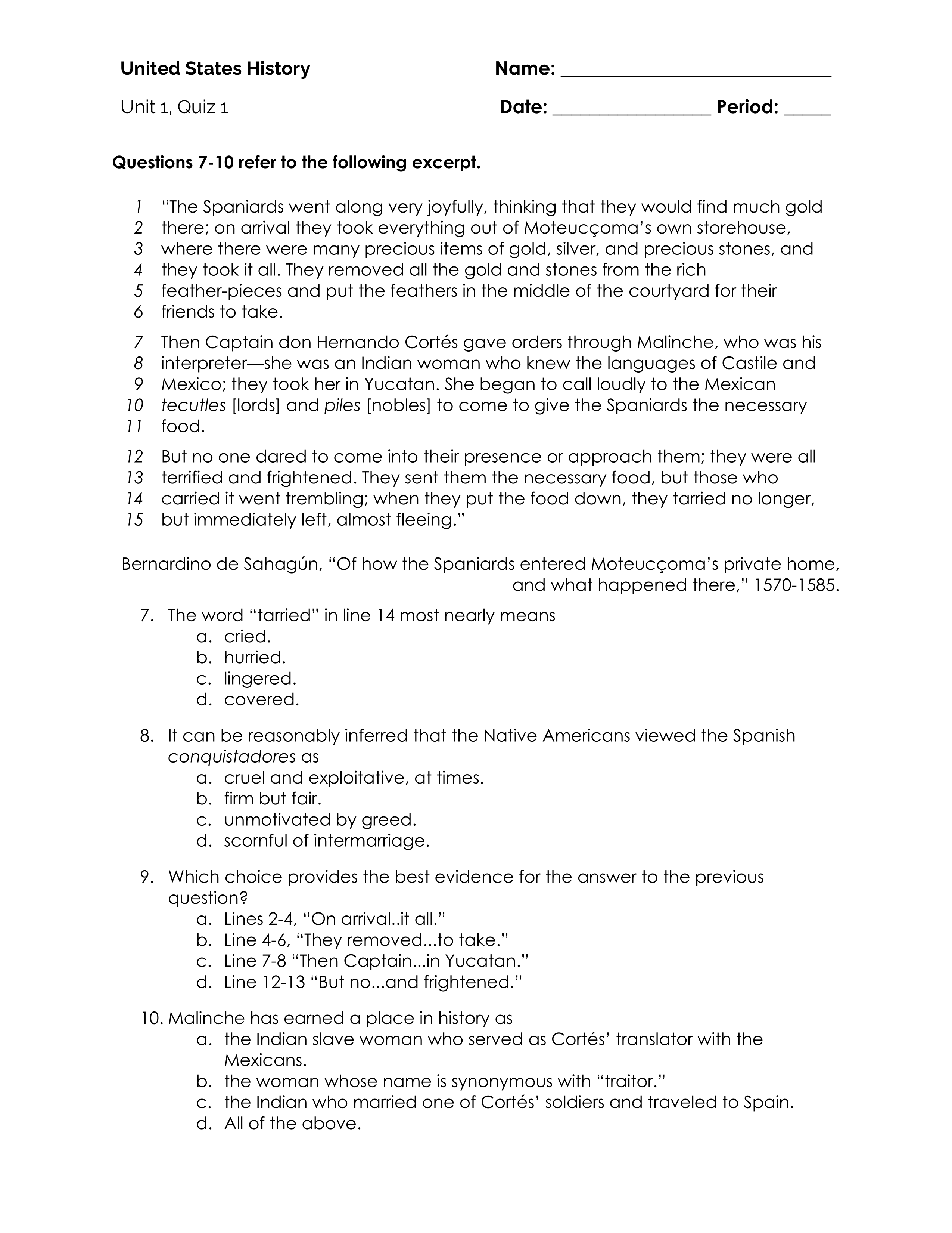 U.S. History Chapter 1 Quiz - Haiyen Truong | Library | Formative