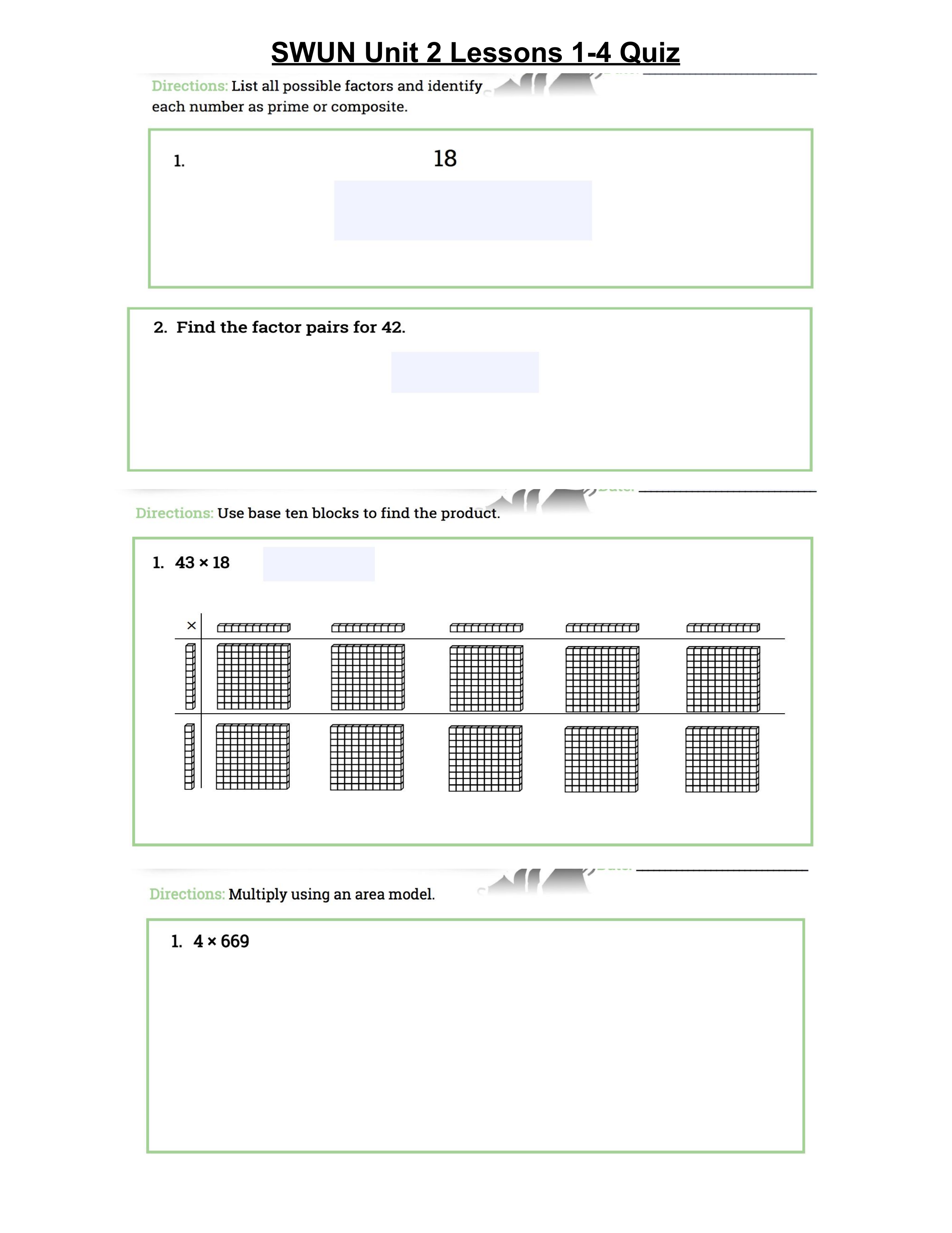 Swun Unit 2 Lessons 1-4 Quiz - Cindy Blackburn | Library | Formative