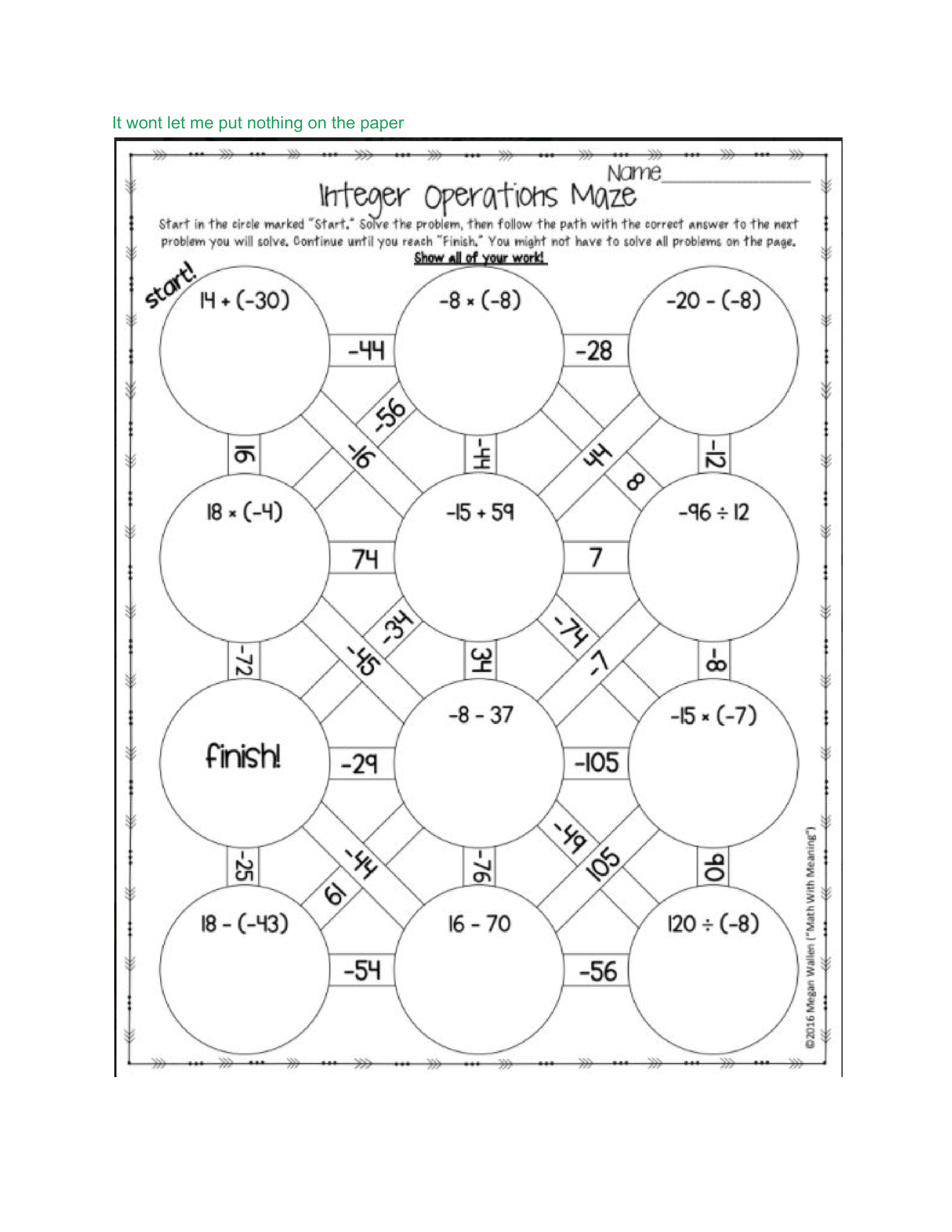 Integers Maze - Theresa Moore | Library | Formative