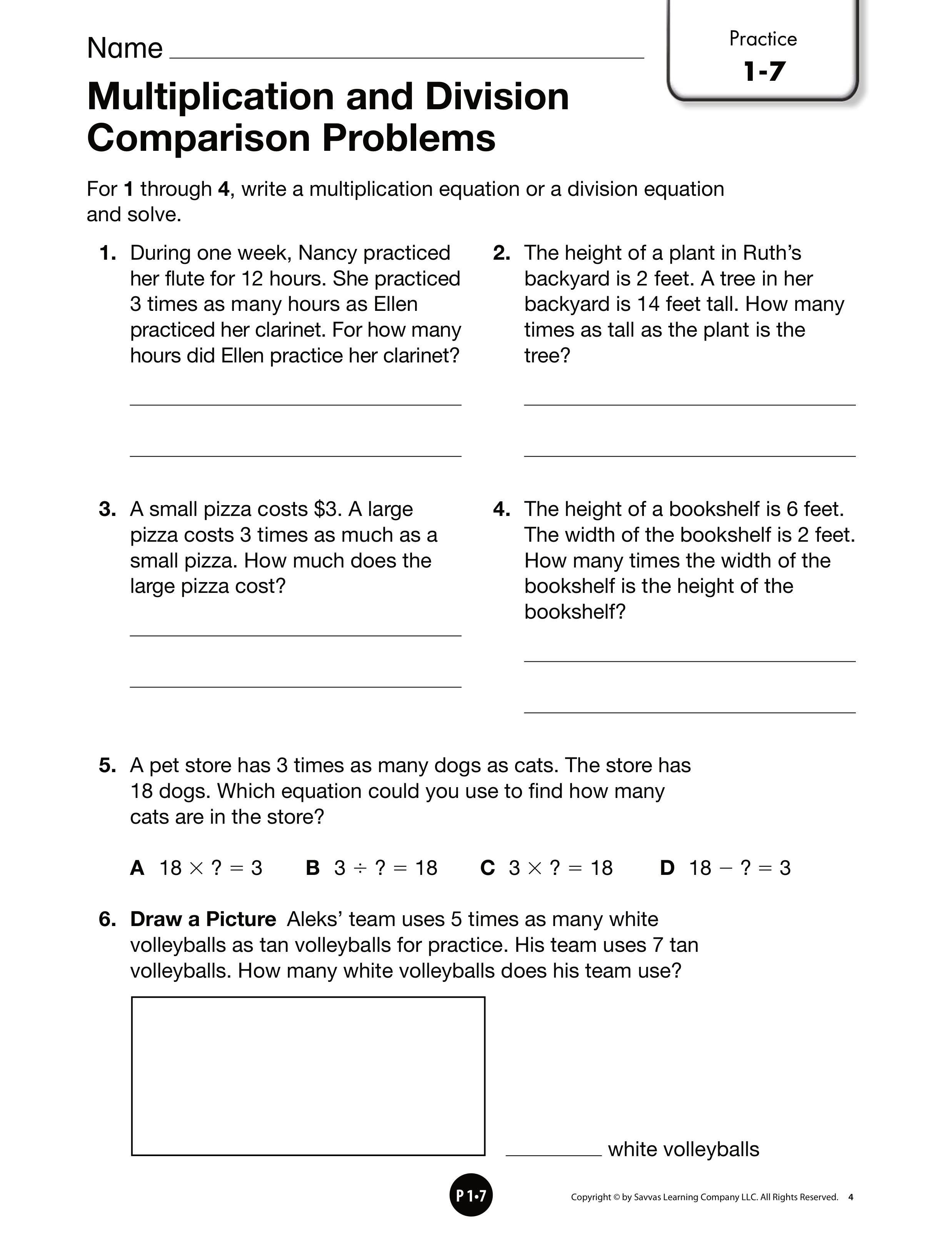 1 7 Multiplication And Division Comparison Problems Mrs Tallman