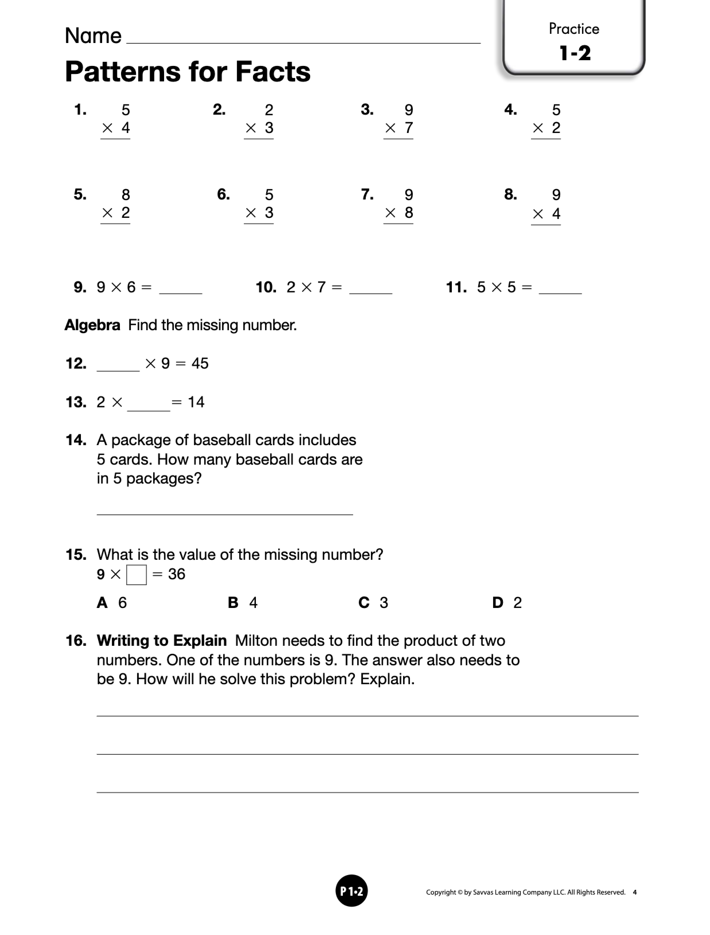 1-2 Patterns for Facts - Mrs. Tallman | Library | Formative
