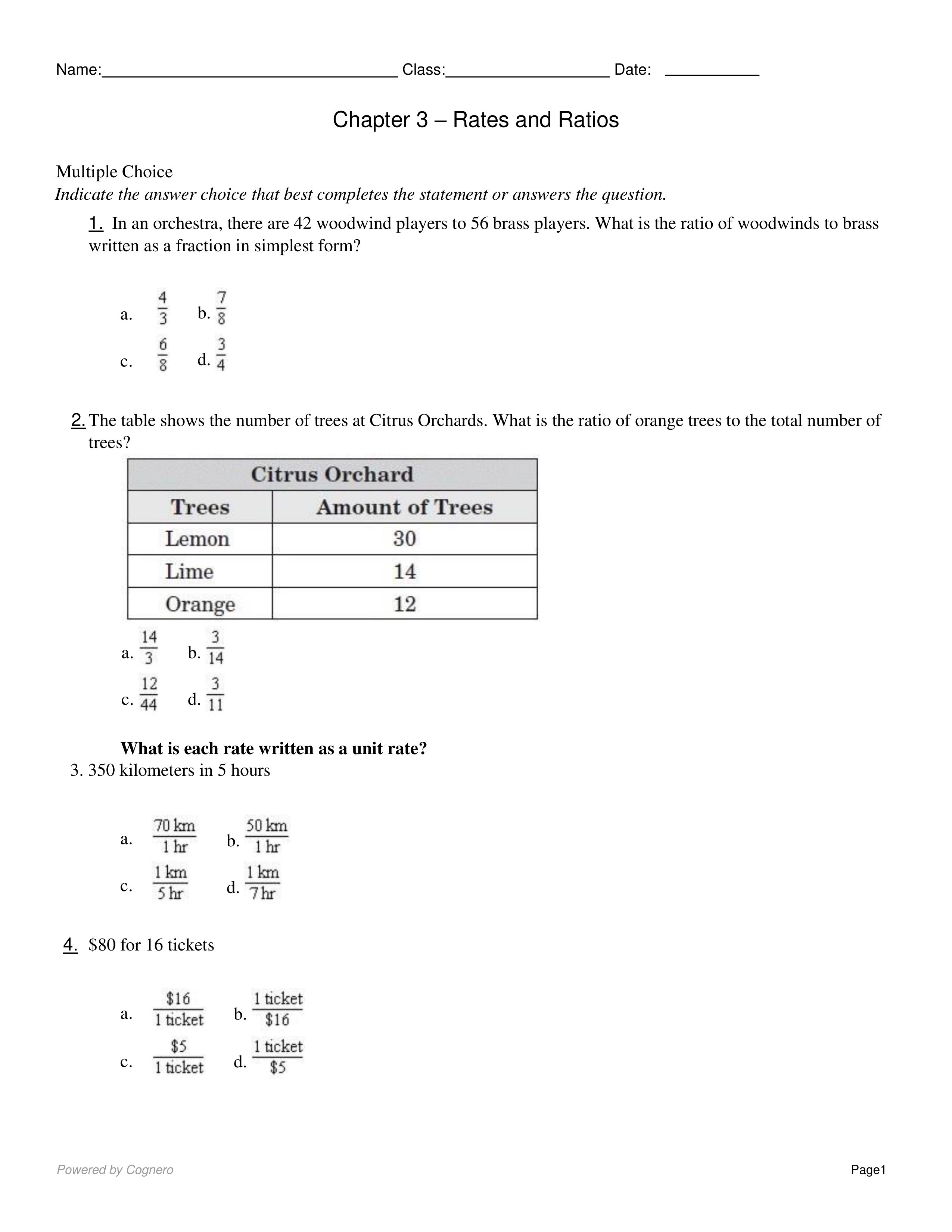 Chapter 3 Test Ratios and Rates - Shelly Oakes | Library | Formative