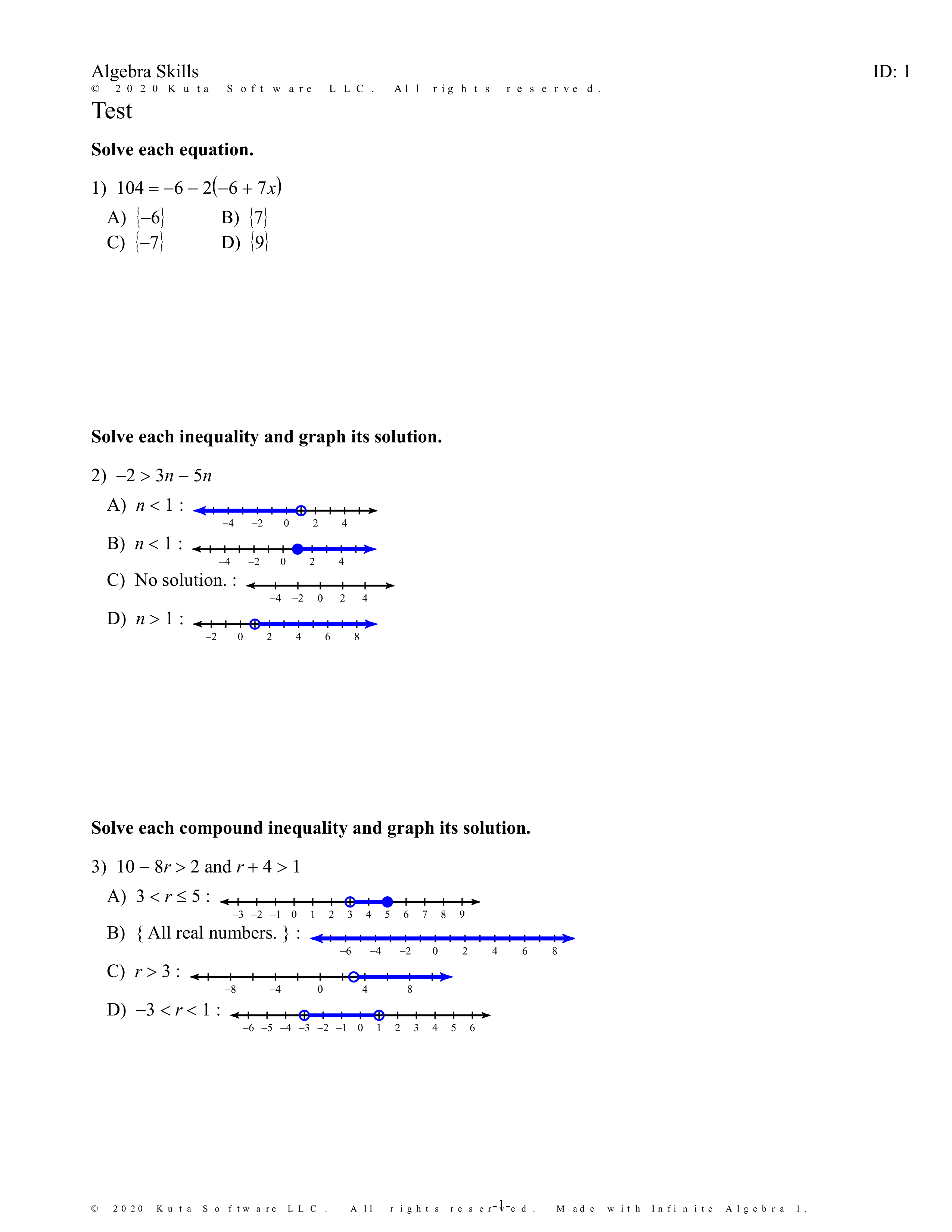 Algebra Skills Test 1 - Tracie Lainhart | Library | Formative