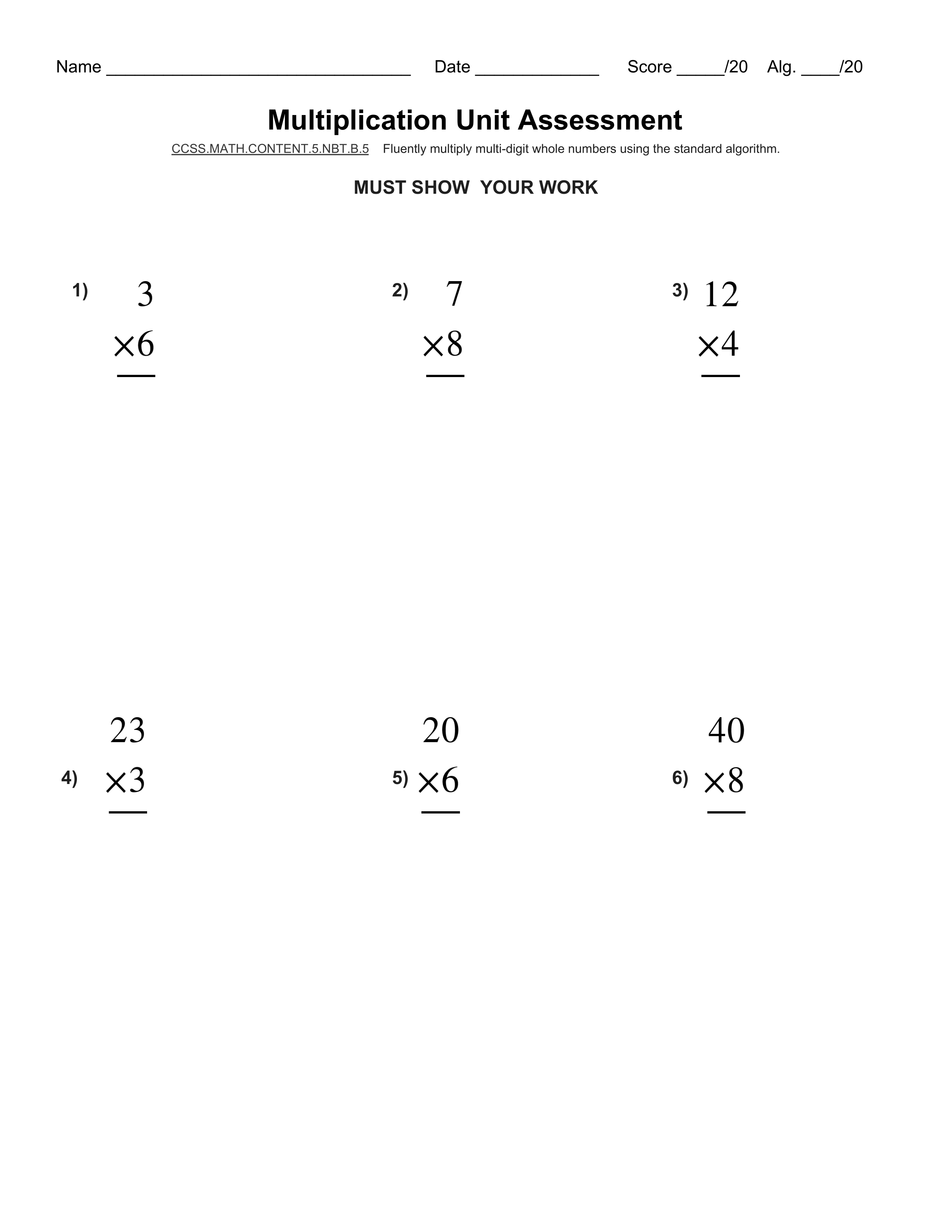 Multiplication Pre-Assessment - Mr. Payne | Library | Formative