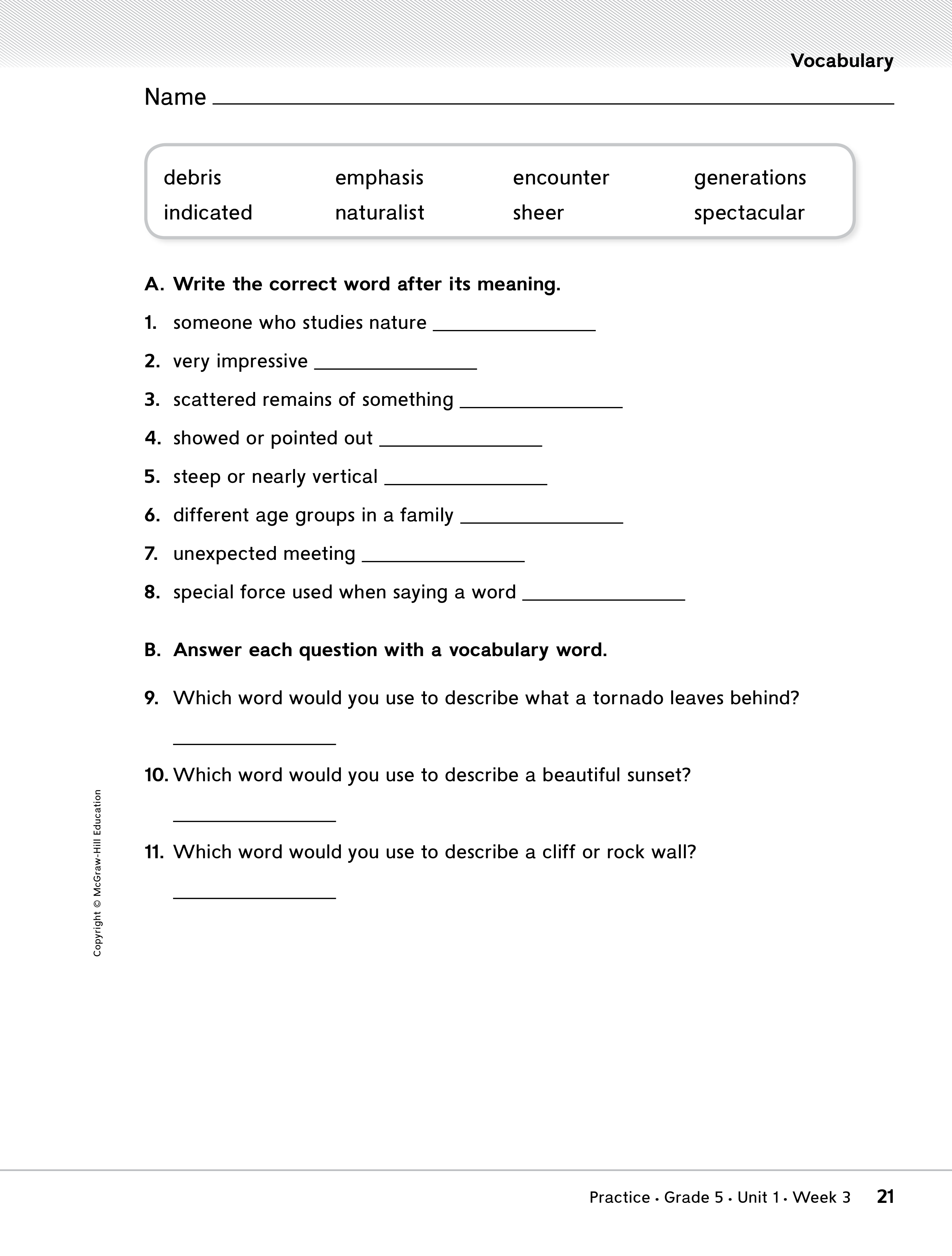 ELA U1 W3 Vocabulary (Approaching) - Michele Sierra | Library | Formative