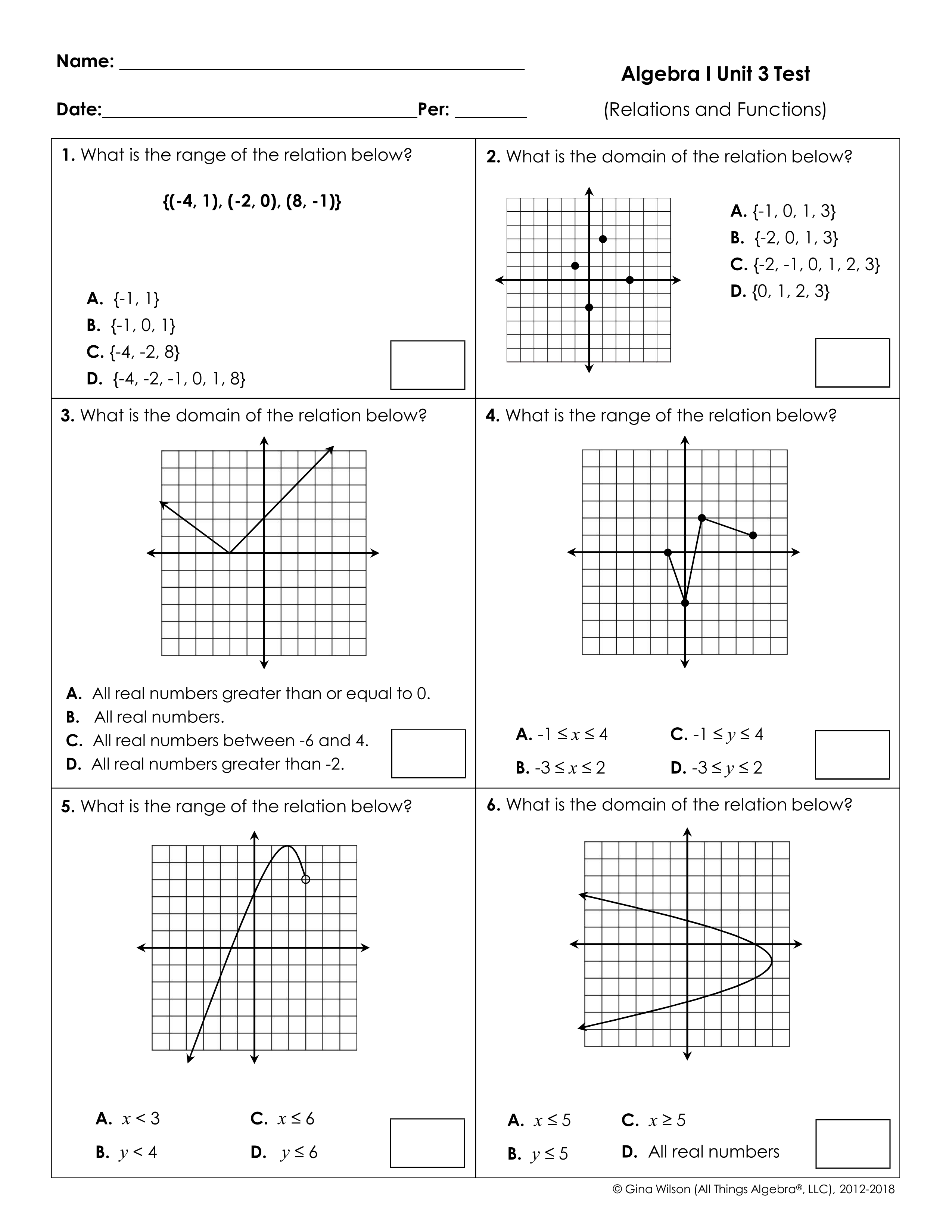 Relations and Functions Assessment - Ashley Dauzat | Library | Formative
