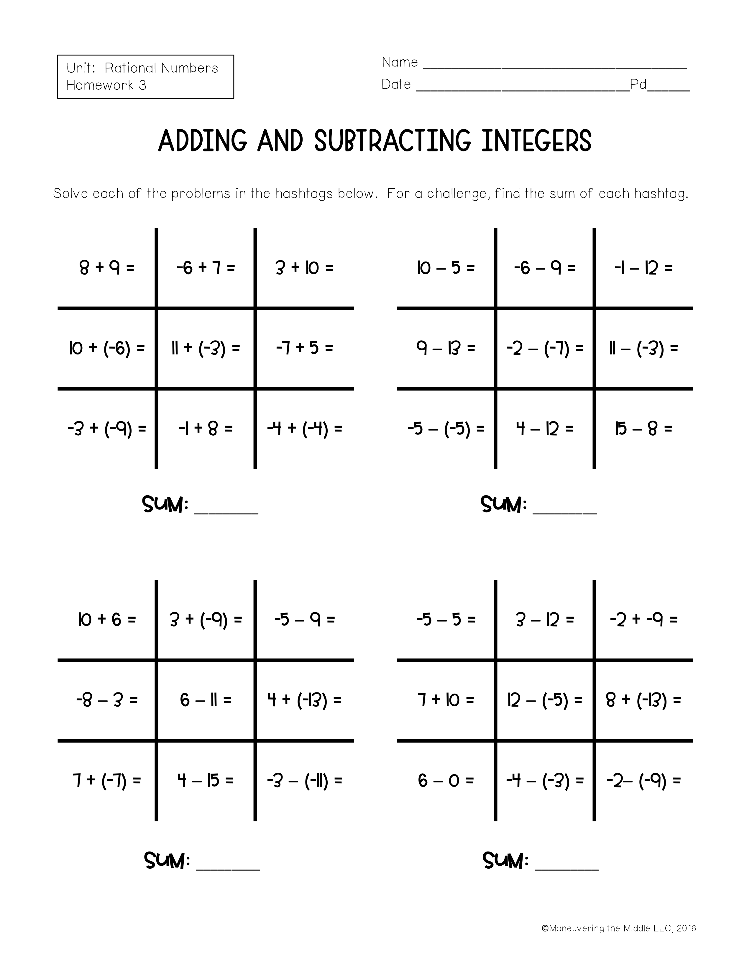 Adding & subtracting integers - Jill Starkey | Library | Formative