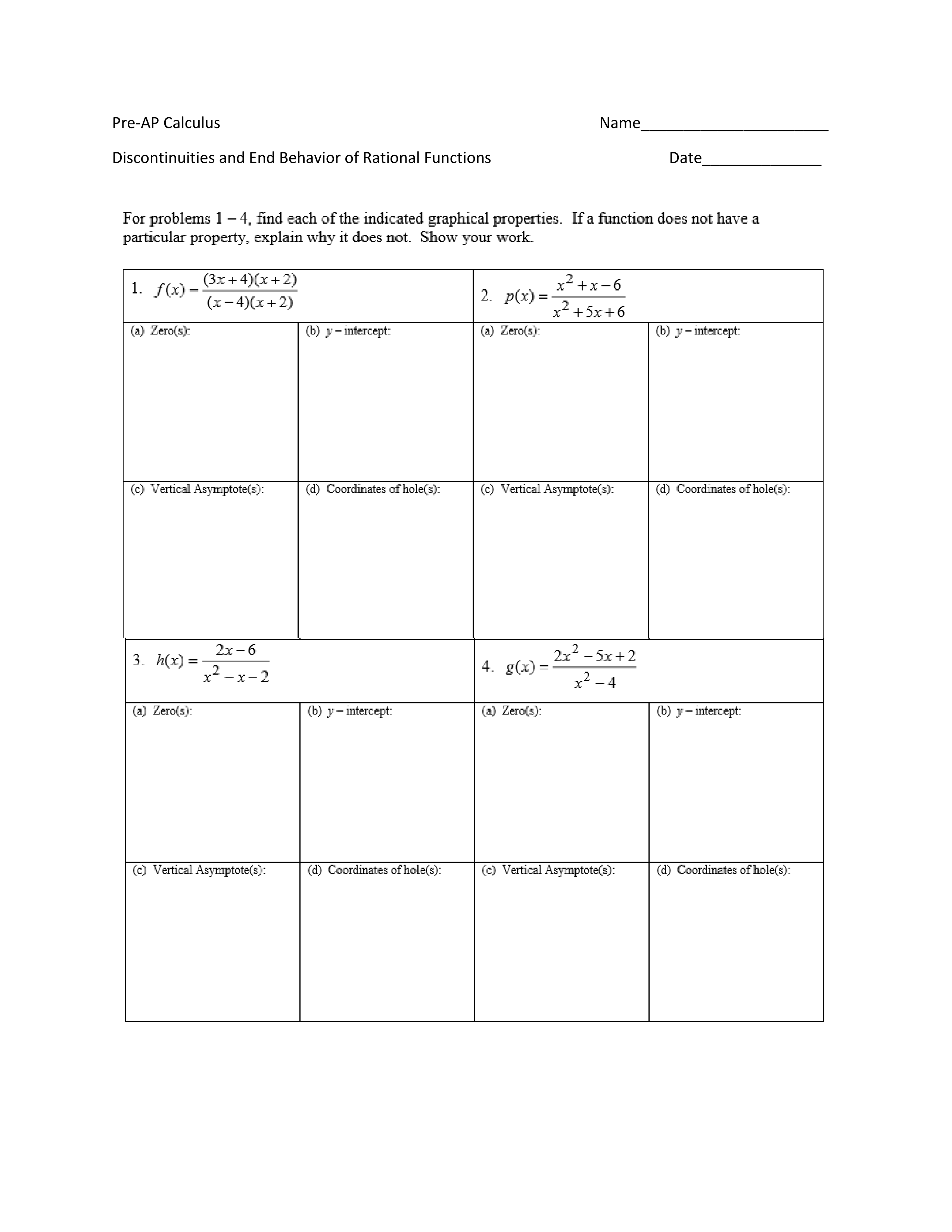 Discontinuities and End Behavior of Rational Functions - Genene Cook ...