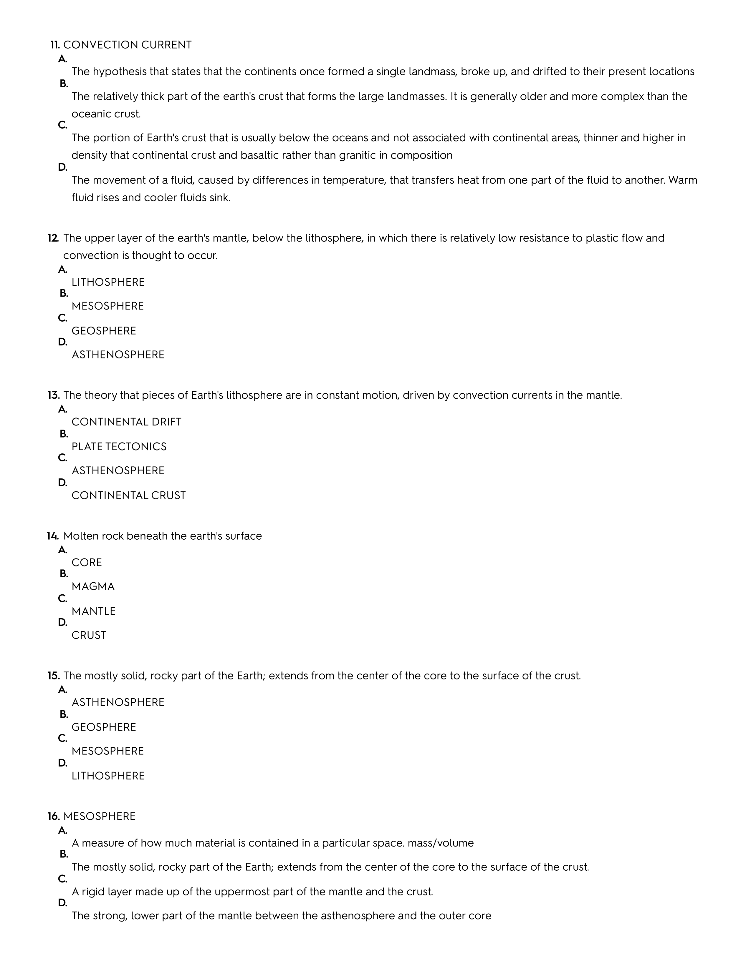 Layers of Earth and Plate Tectonics Vocabuarly Quiz - MATT SWAN ...