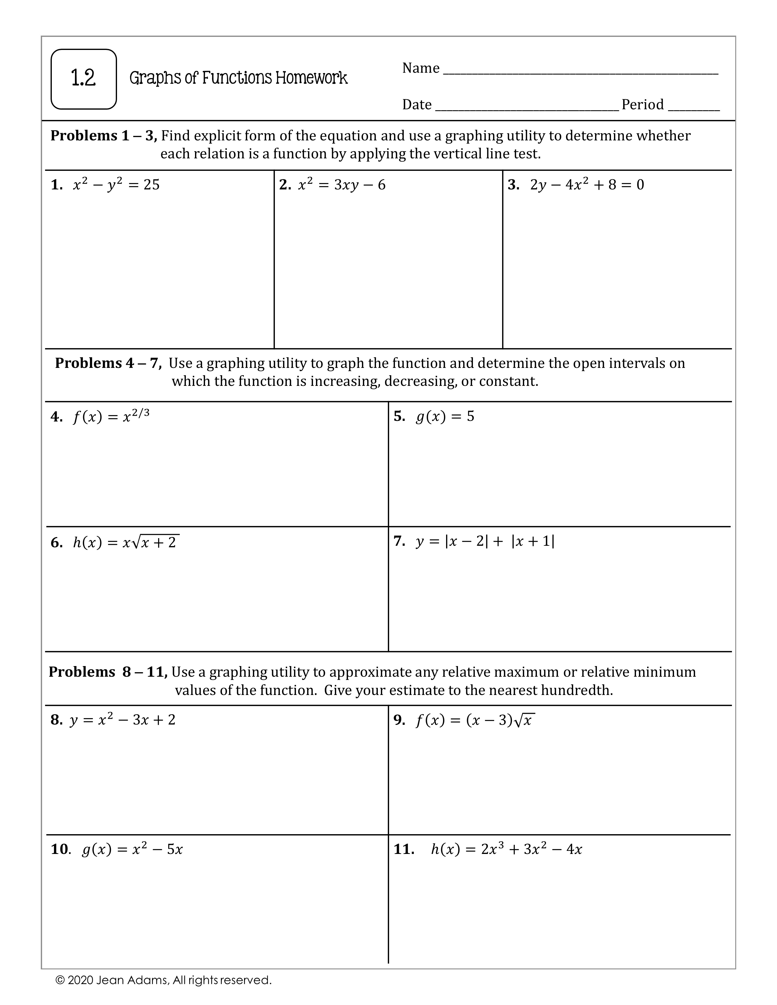 Precalculus: 1.2 Graphs of Functions - Michelle Devere | Library ...
