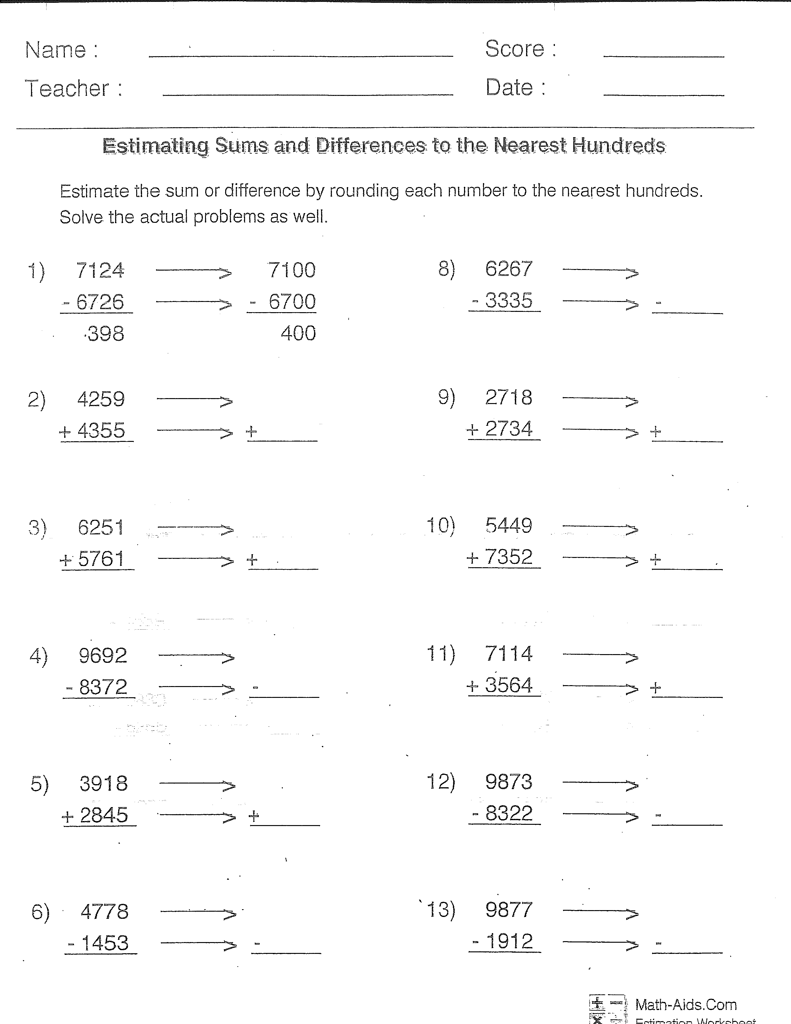 Estimating Sums and Differences - Laura Rideout | Library | Formative
