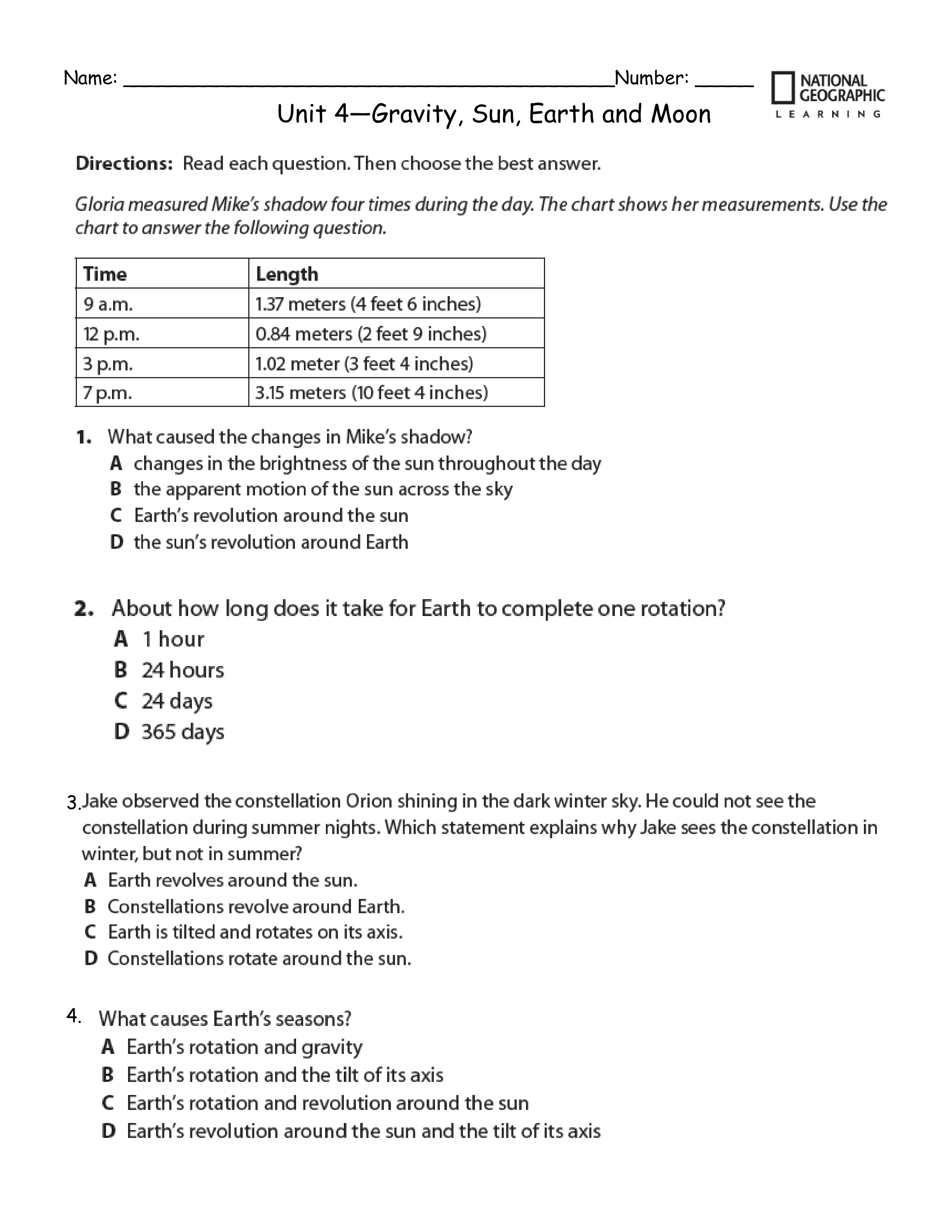 GREEN - WEDNESDAY & WAVE - MONDAY Unit 4 - Gravity, Sun, Earth and Moon ...